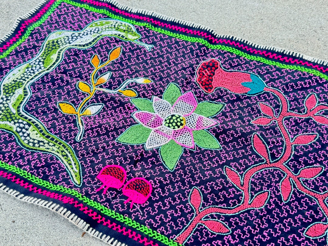Shipibo Manta Cloth With Serpent and Mushrooms by Peruvian Artist ...