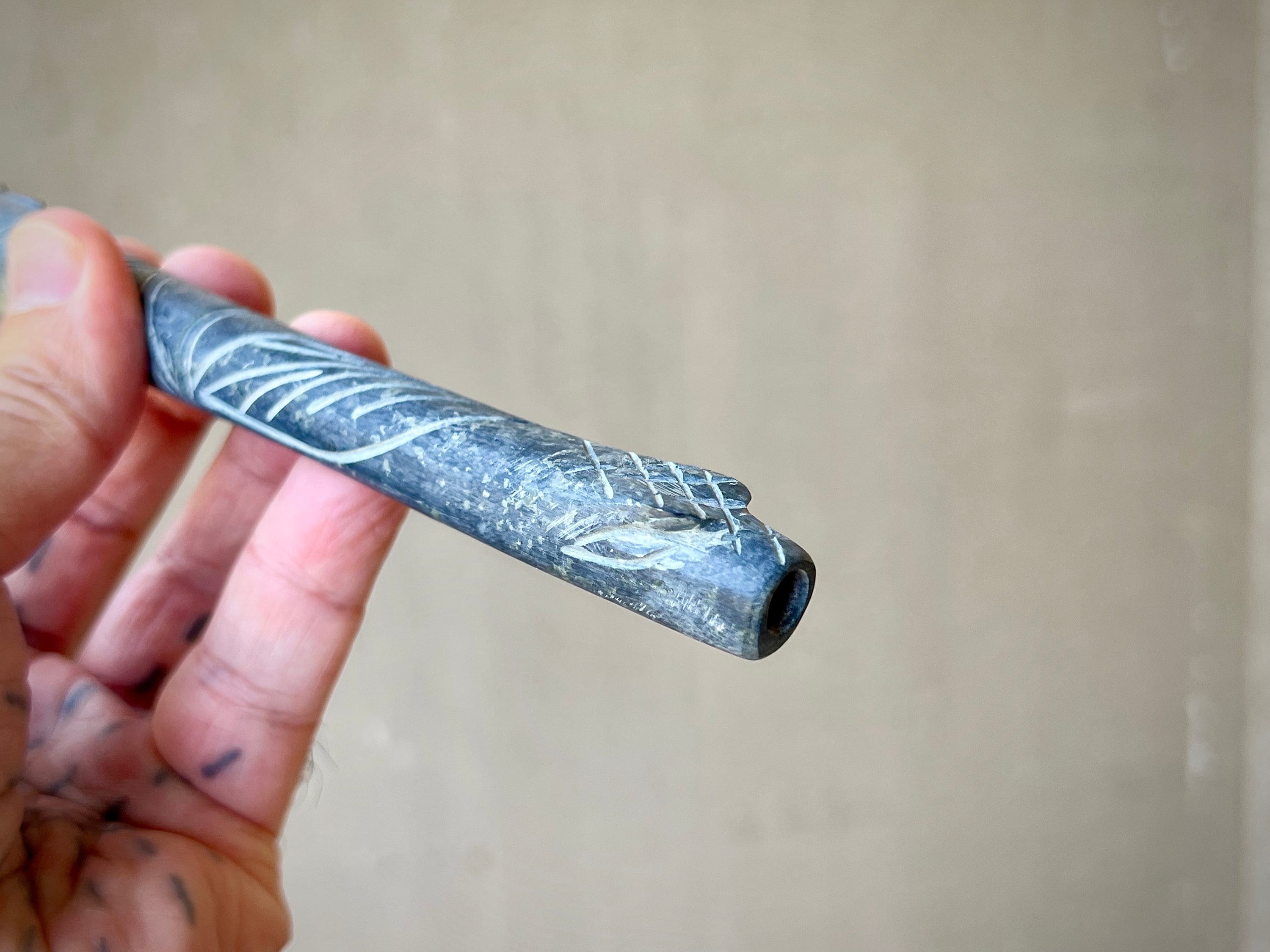 Stone Tepi Pipe with Puma, Eagle & Snake Carved Stone Tepi (Kuripe) for ...