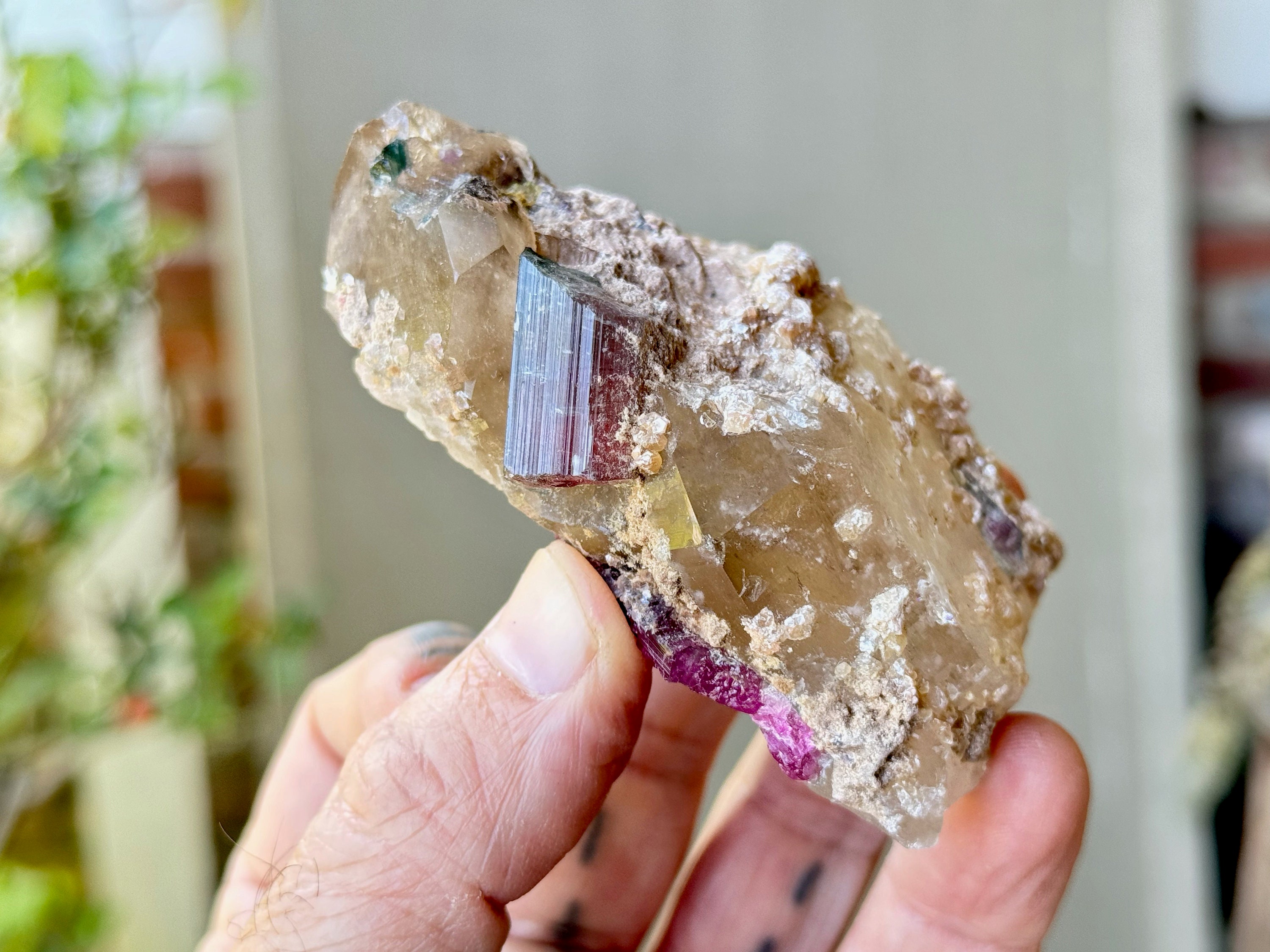 Quartz with Bicolor Pink and Teal Blue Green Tourmaline and Pink ...
