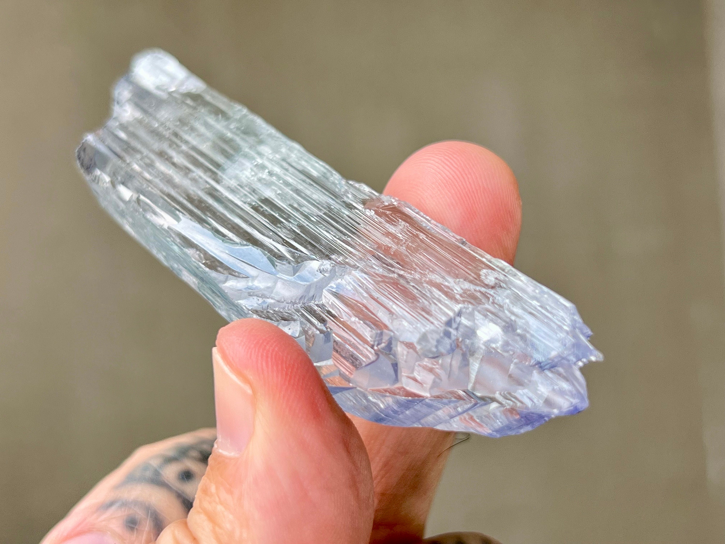 Bicolor Lilac and Green Kunzite with Water Clear Clarity, 51g, Etched ...