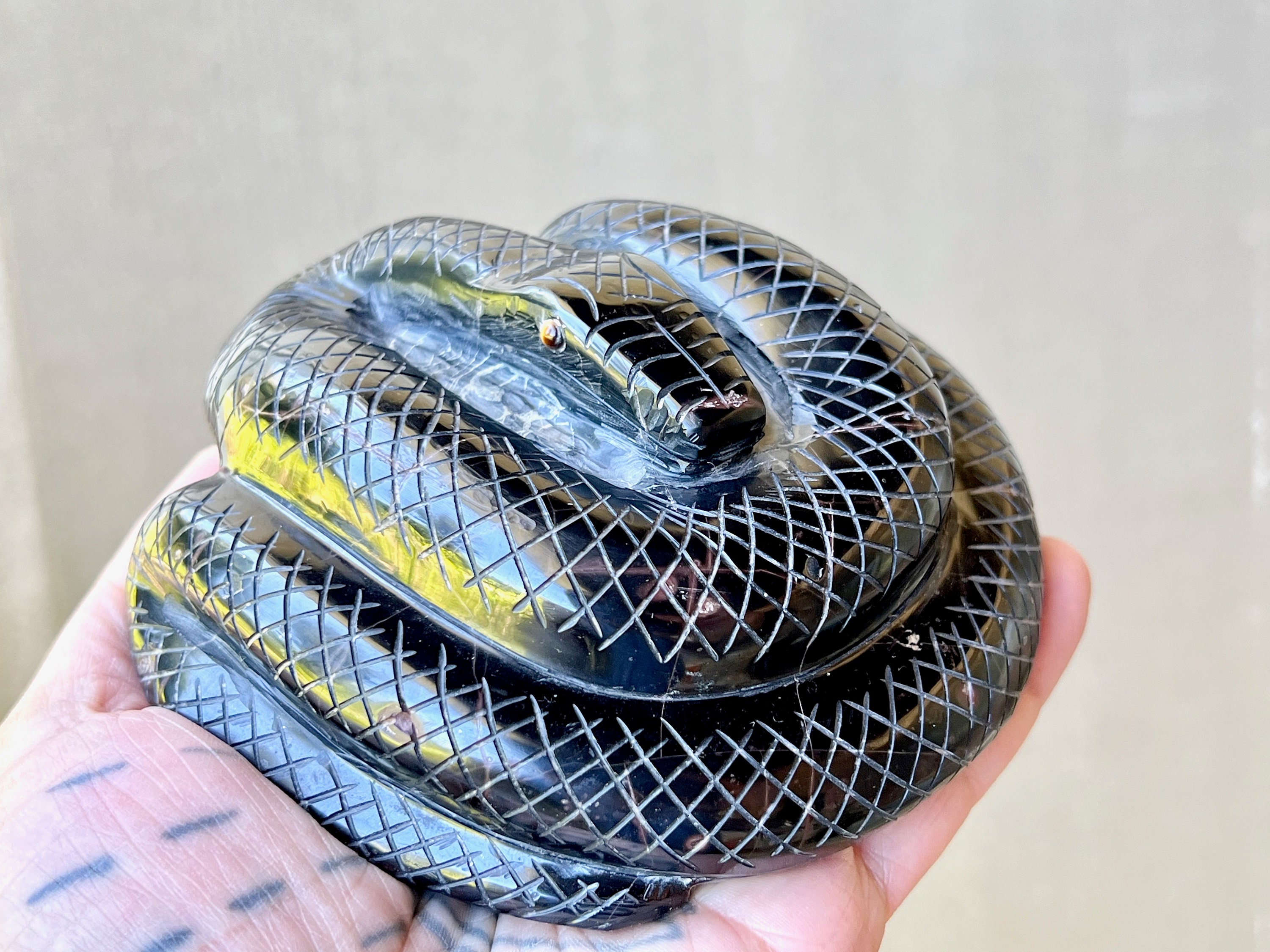 Black Onyx Snake Totem #1 by Peruvian Artist Ozwaldo Perez, Hand Carved ...