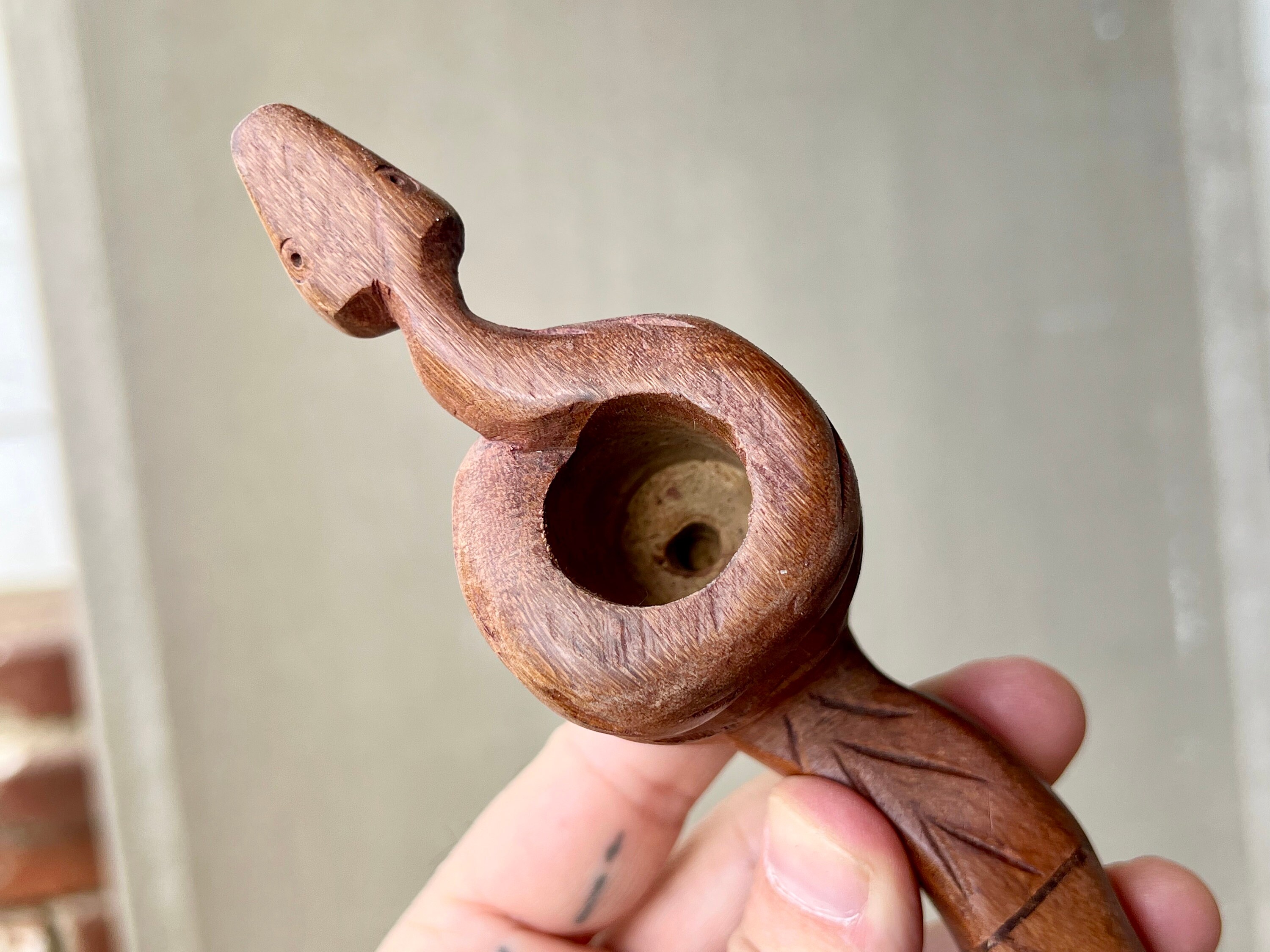 Mapacho Pipe, Hand Carved Serpent Pipe, Solid Wood Ceremonial Tobacco ...
