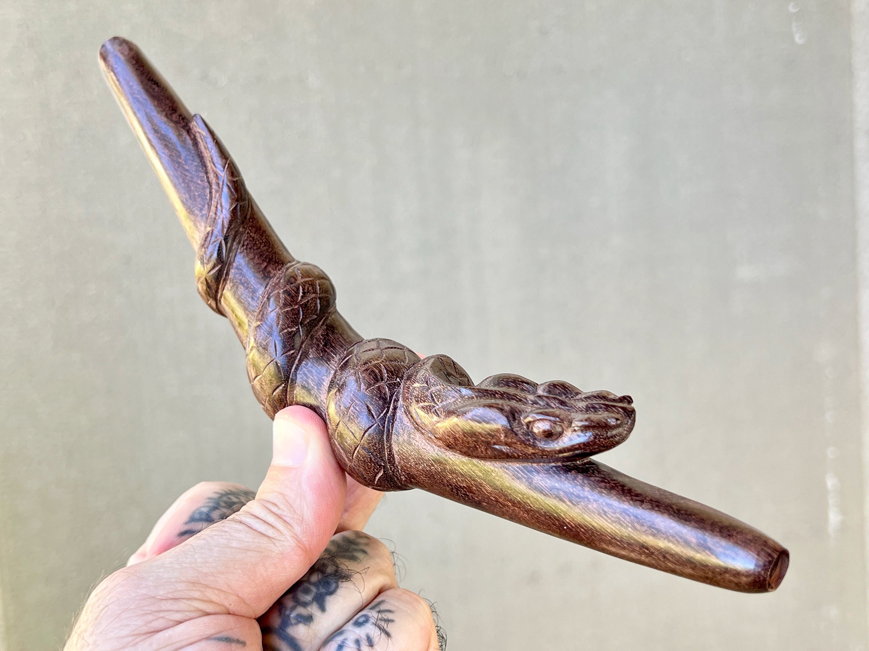 Serpent Tepi Pipe, Solid Dark Wood Snake Tepi with Beautiful Detail ...
