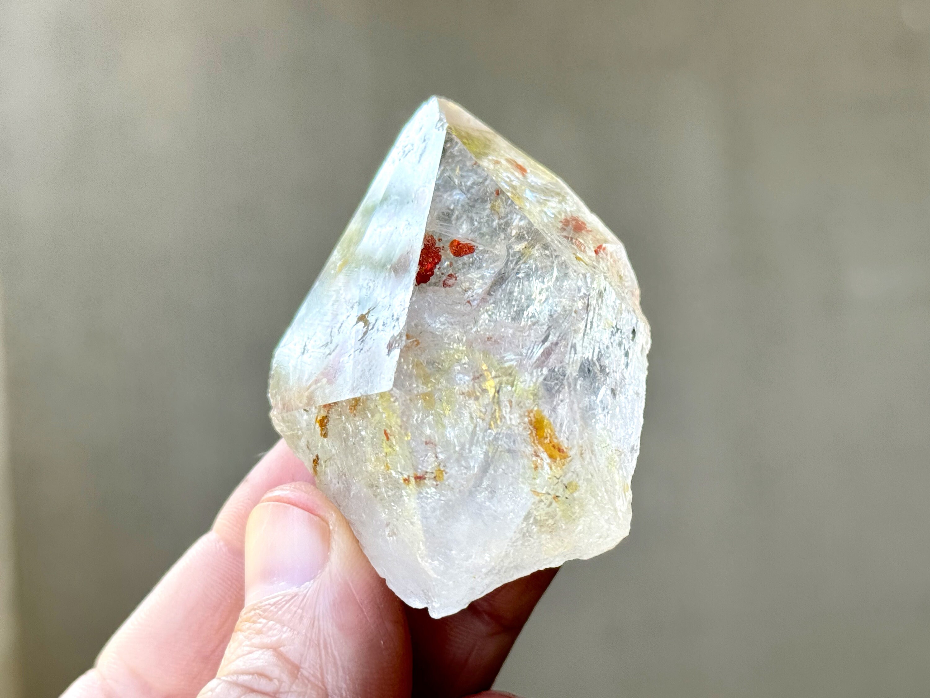 Magnesite Quartz Crystal, Water Clear Quartz with Golden and Red ...
