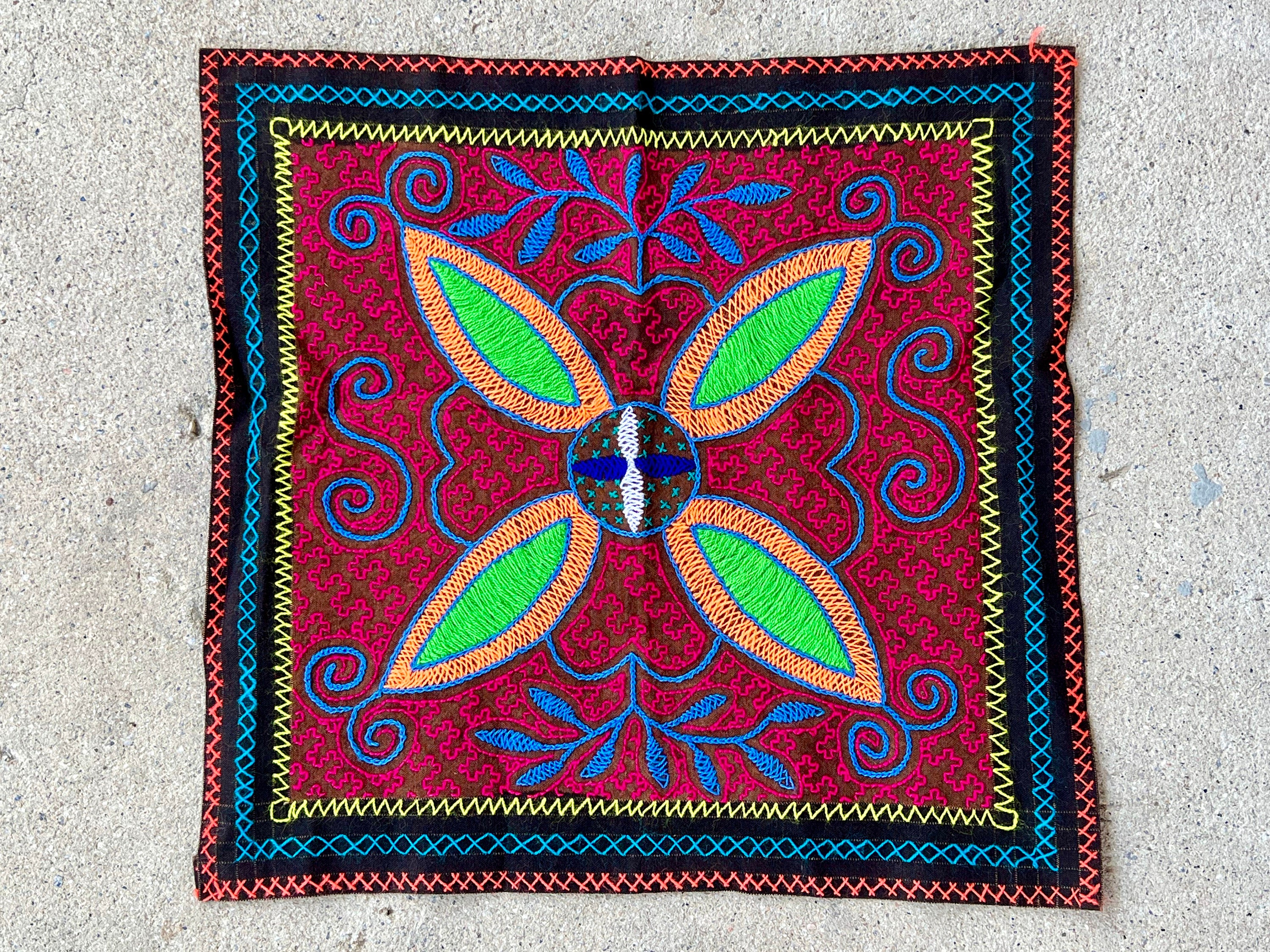Shipibo Manta Cloth by Maestra Angela, 13 x 14, Embroidered Shamanic ...