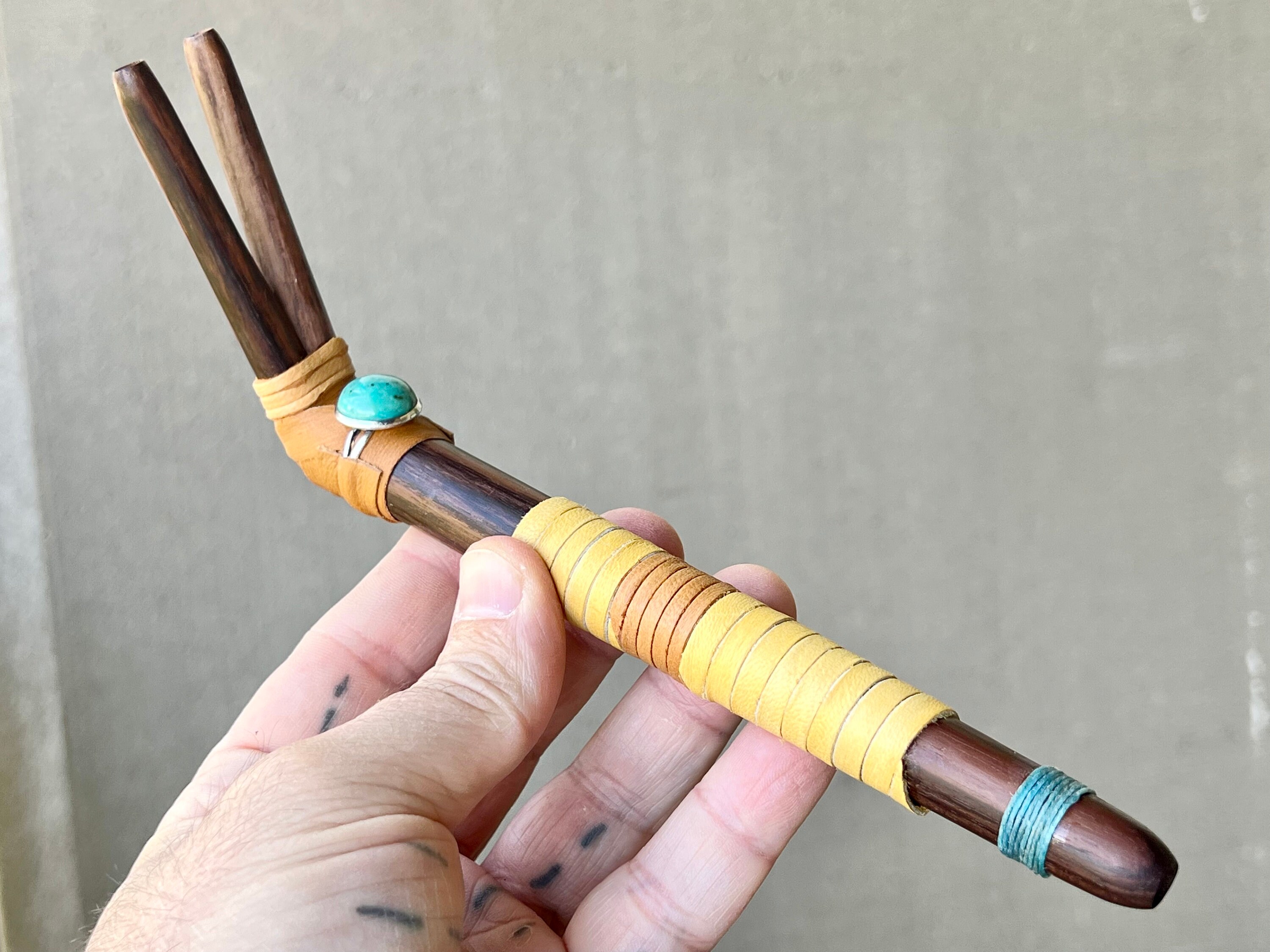 Double Tepi (kuripe) pipe with Cloud Mountain Turquoise, Solid Wood ...