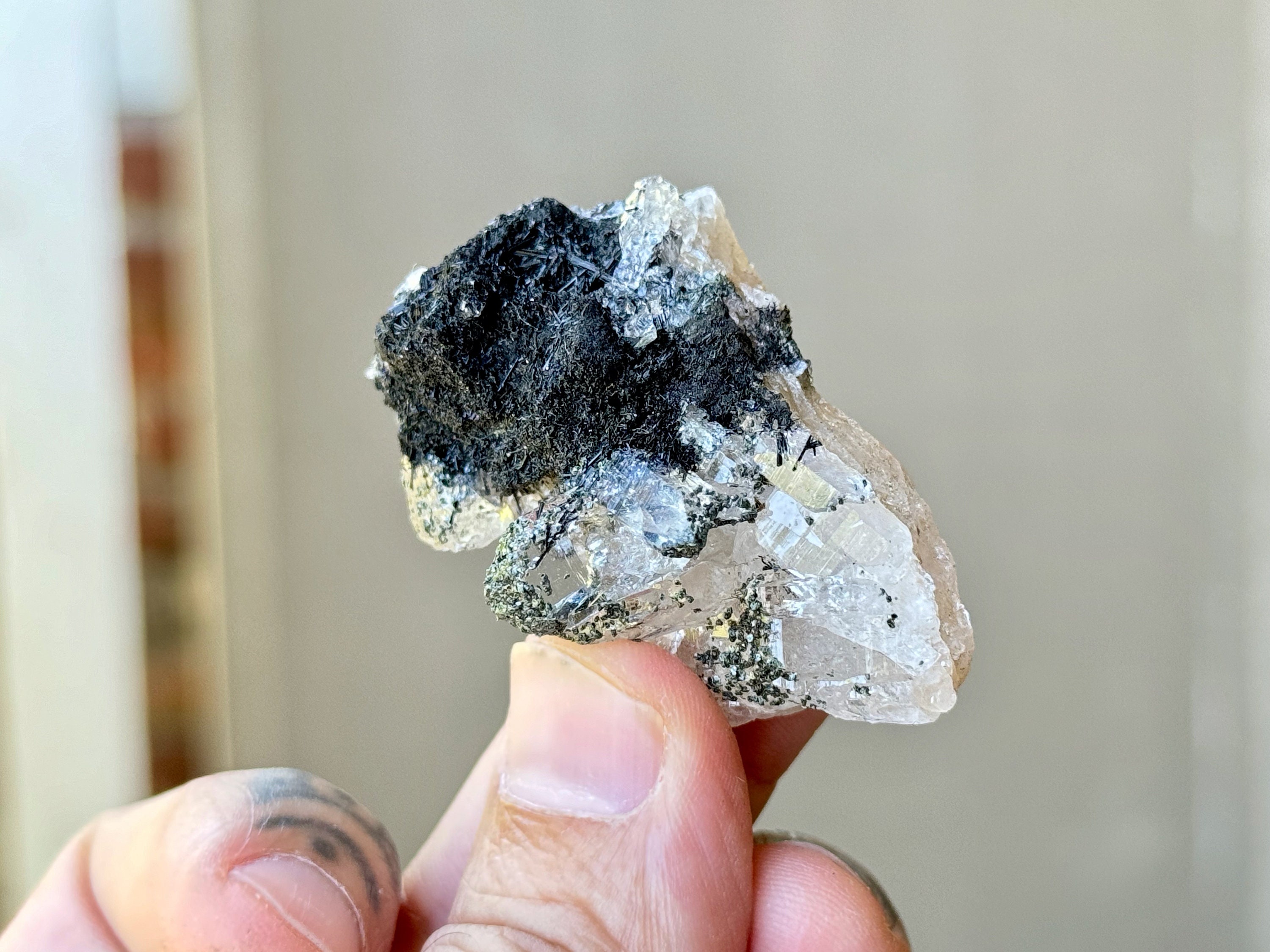 Black Samadhi Quartz with Black Tourmaline, 32g, New Find, Himalayan ...