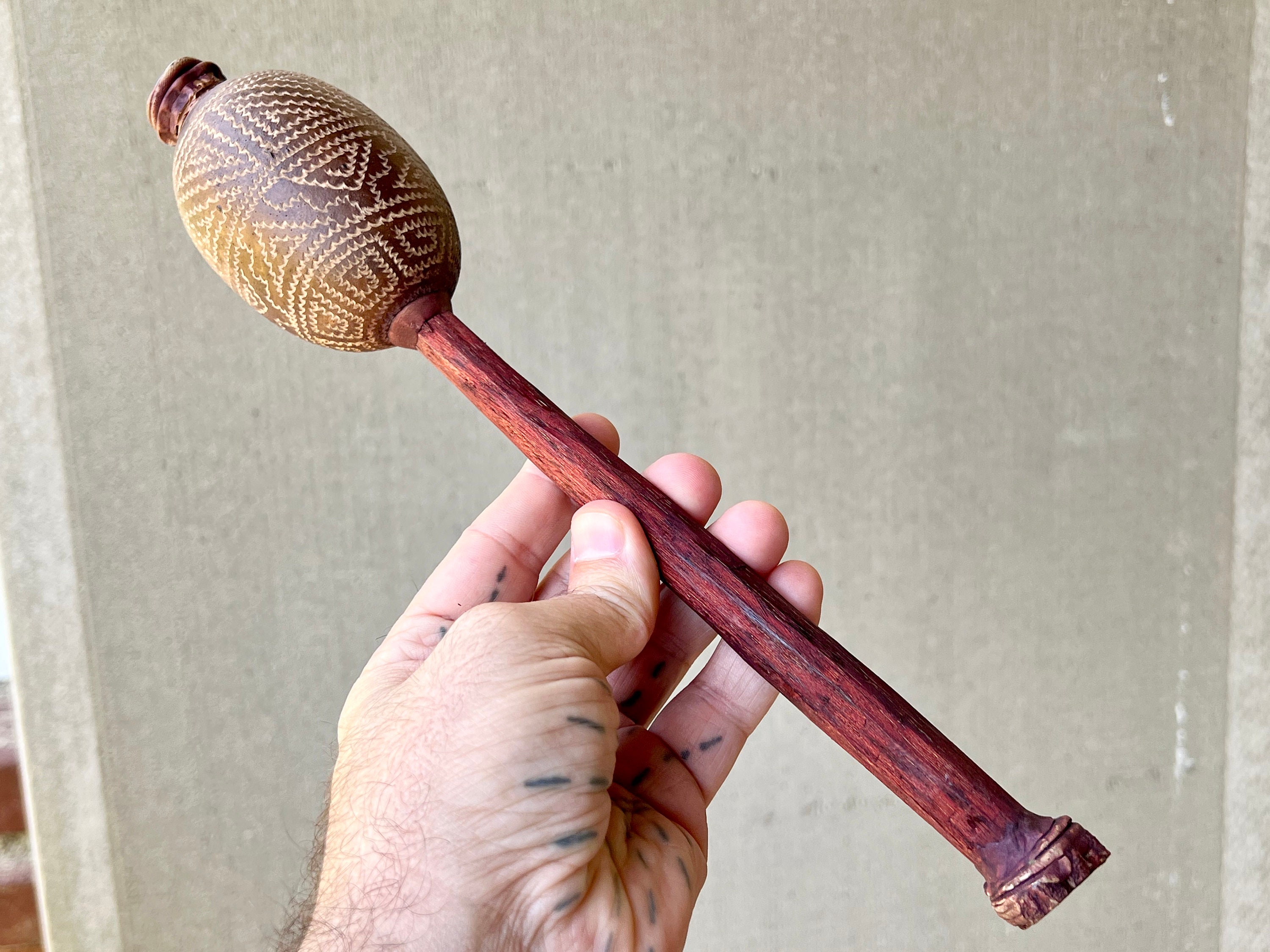 Shaman Gourd Rattle with Ayahuasca Vine, Traditional Shipibo Shaker ...