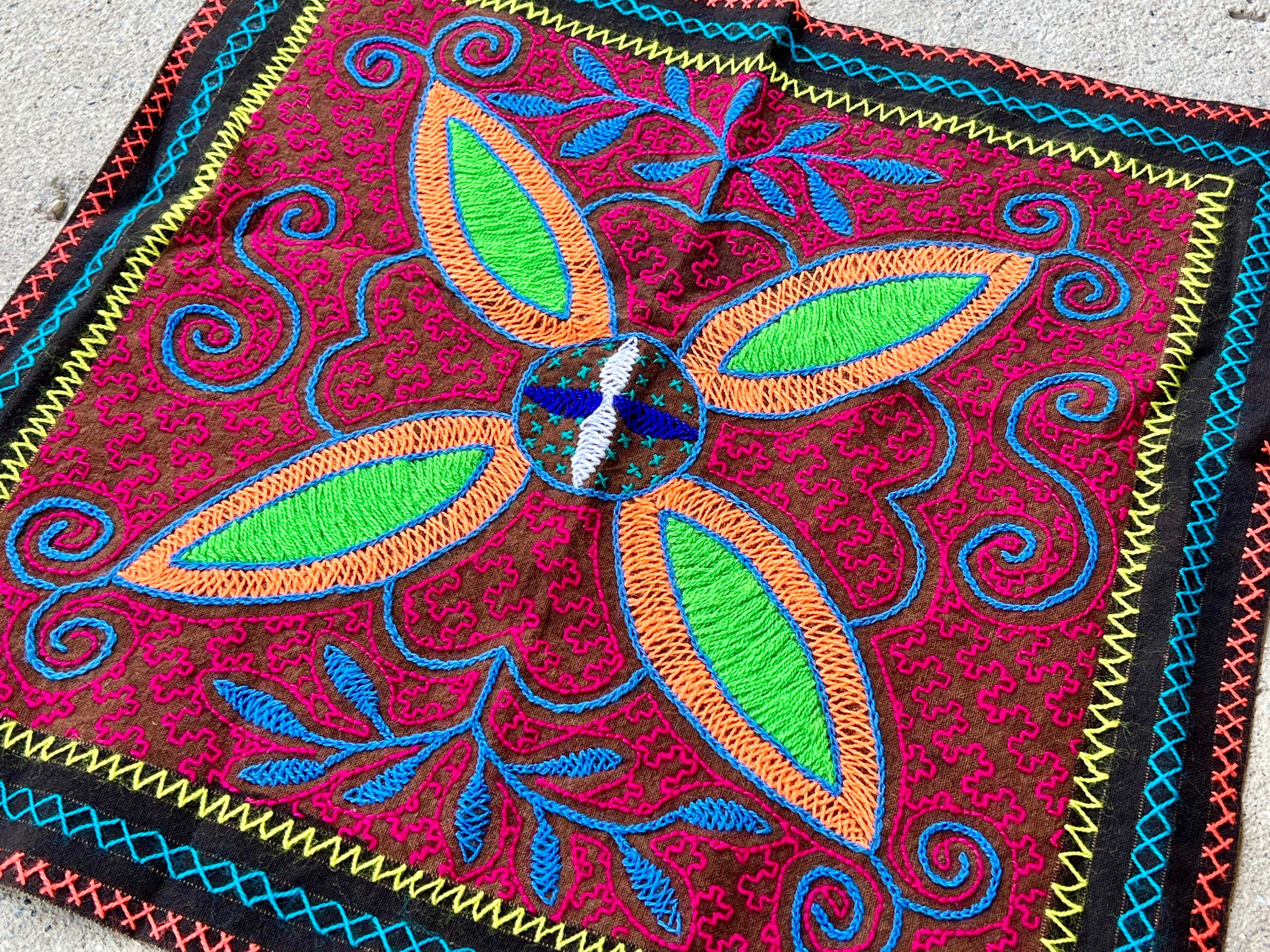 Shipibo Manta Cloth by Maestra Angela, 13 x 14, Embroidered Shamanic ...