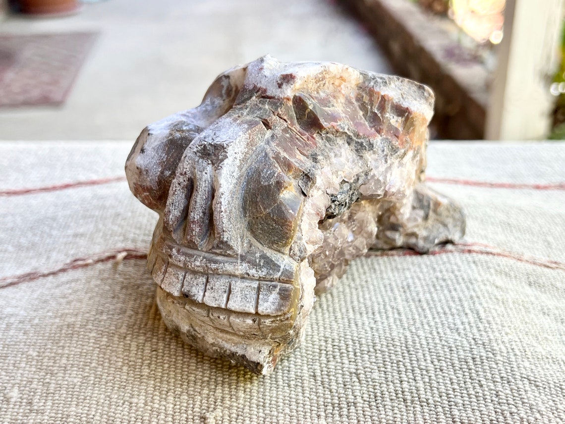 Carved Stone Skull Stone Amethyst and Quartz Crystal Skull - Etsy