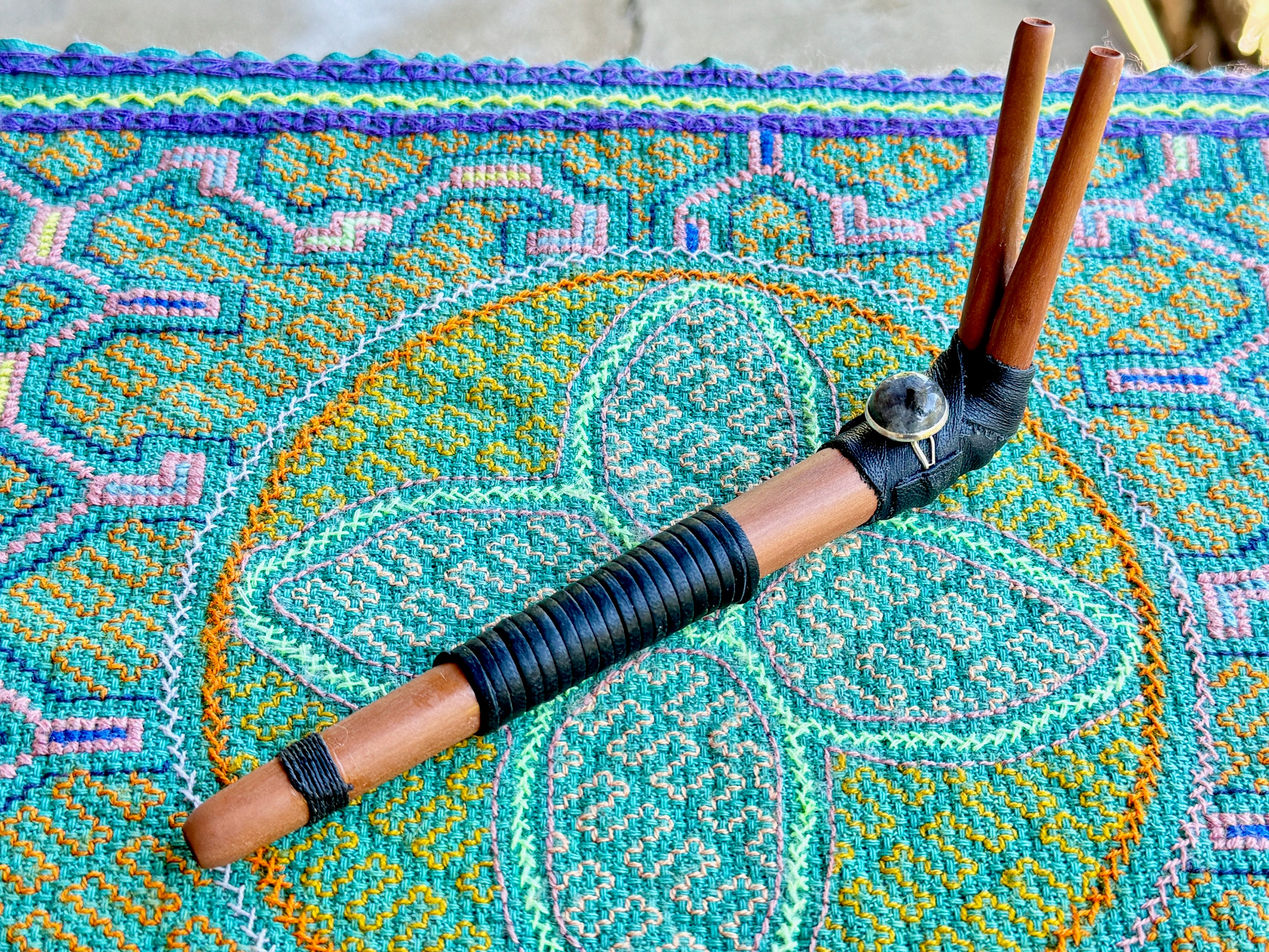 Double Tepi Pipe with Black Moonstone (Larvikite), Handcrafted from ...