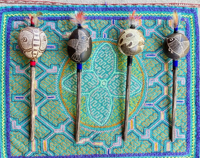 Shaman Rattle With Butterfly, Hummingbird or Dolphin, Traditional Small ...