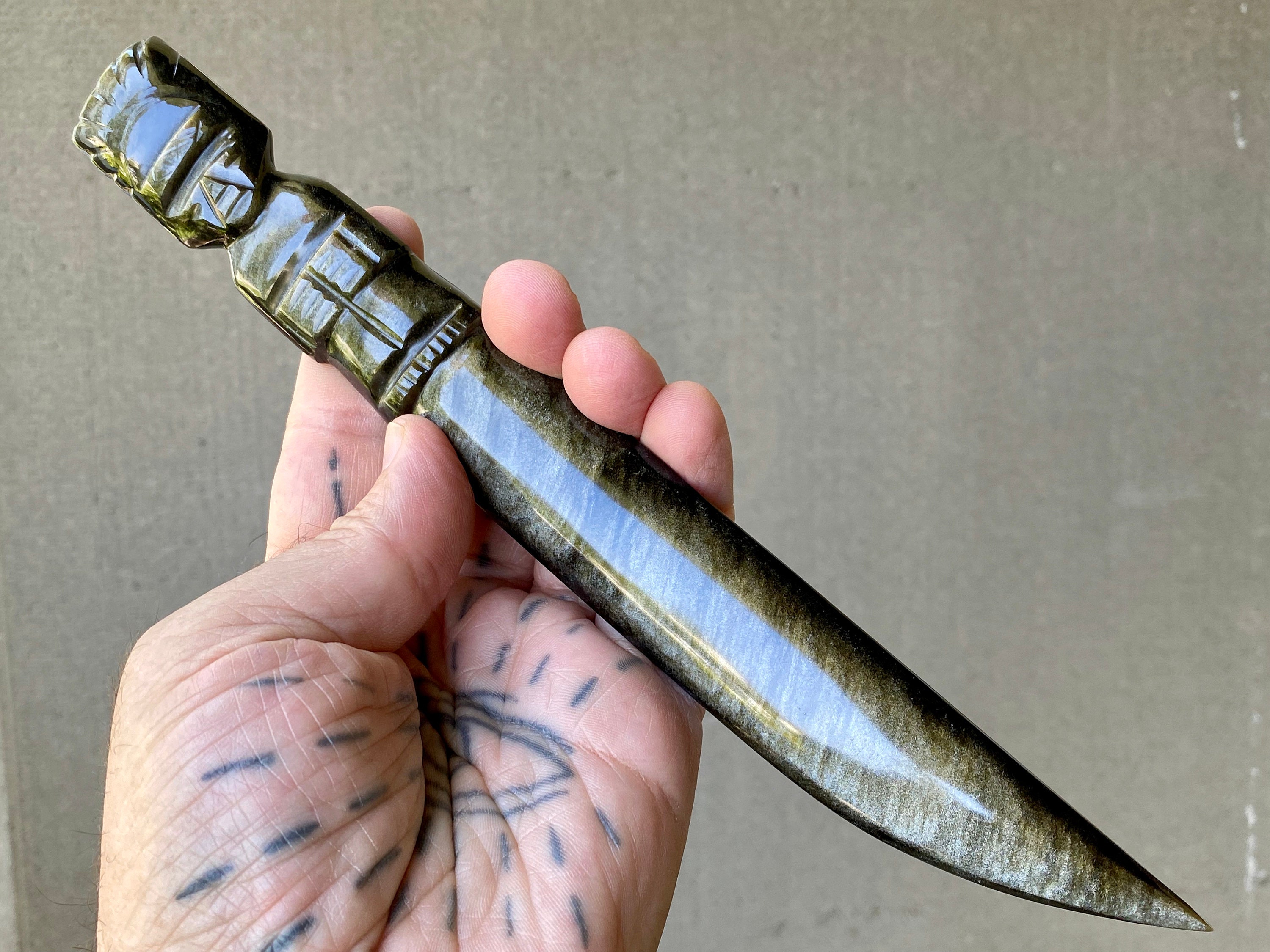 Ceremonial Dagger, Silver Sheen Obsidian Dagger, Mayan Athame ...
