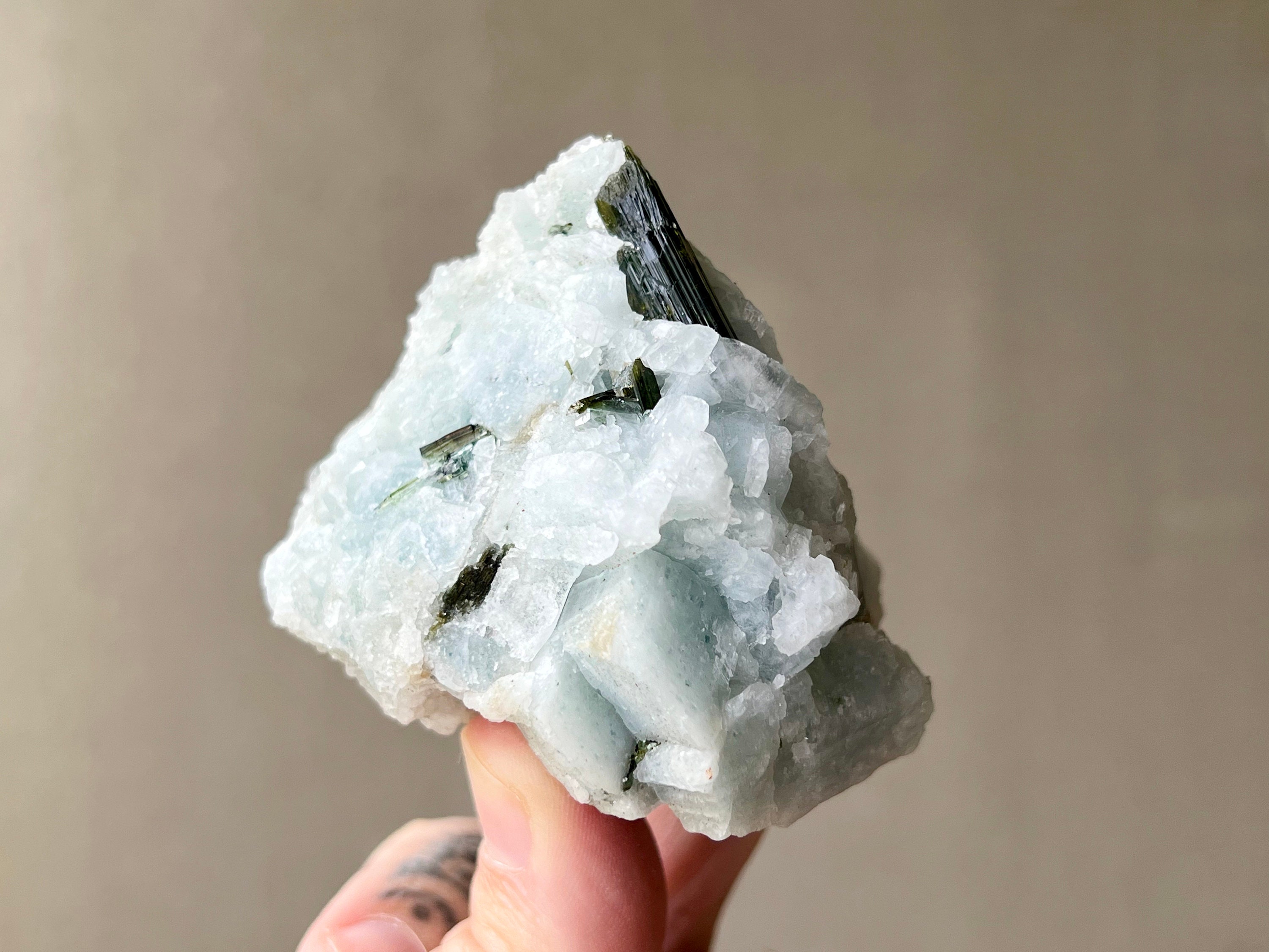 Ice Blue Albite with Green Tourmaline Inclusion, New Rare Find ...
