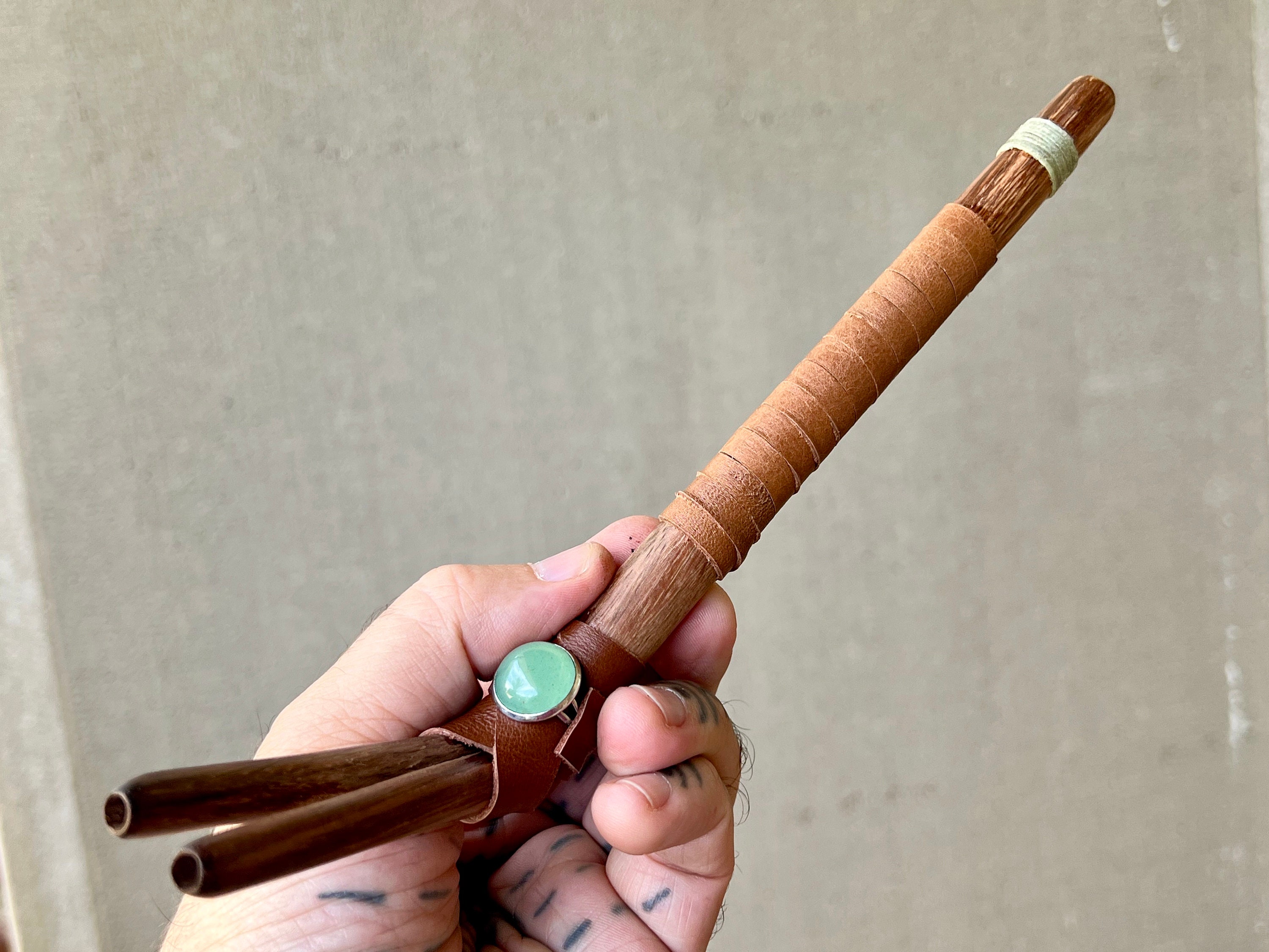 Double Tepi (kuripe) pipe with Aventurine, Dark Wood Tepi, shamanic ...