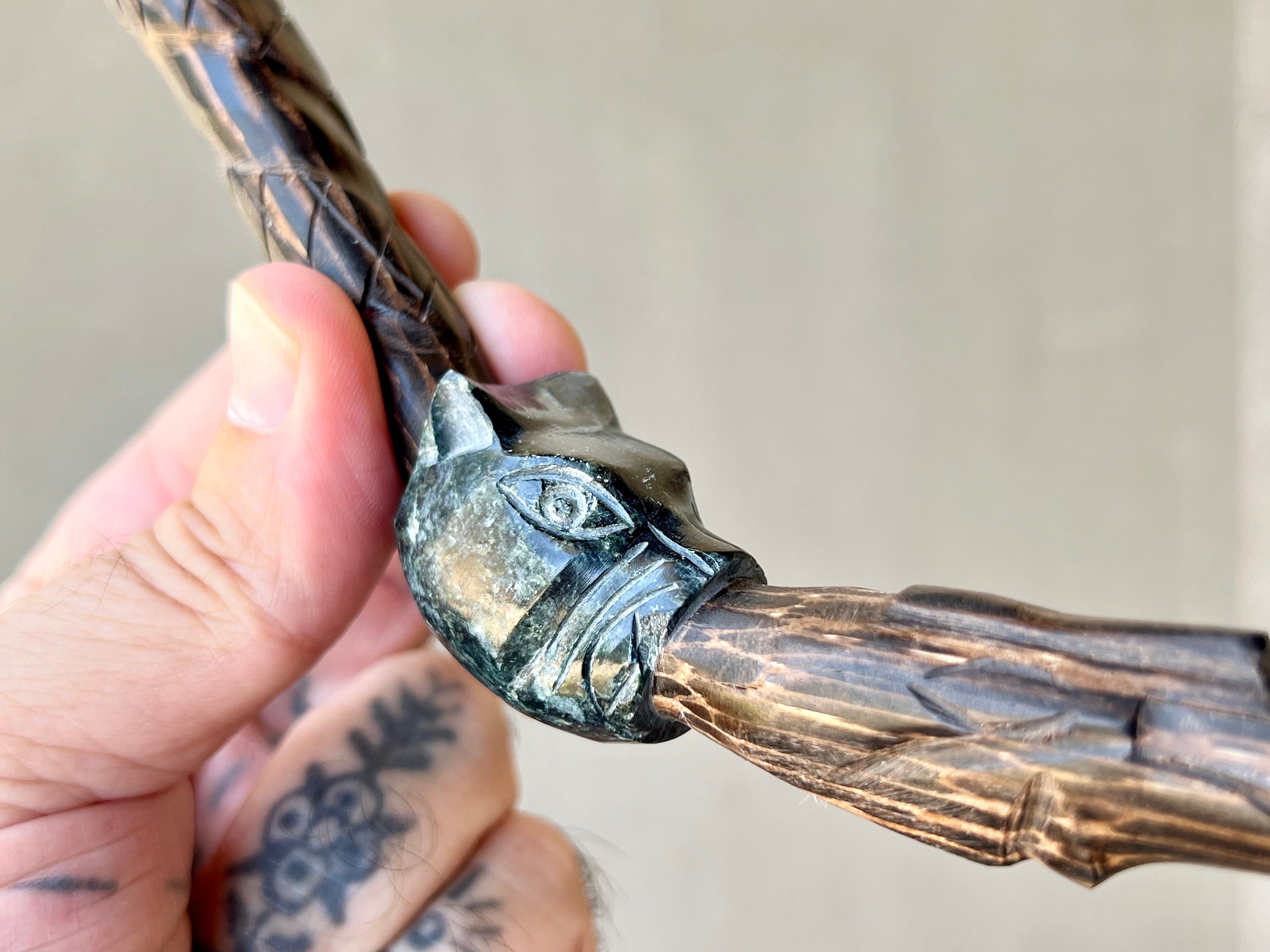 Incan Trilogy Tepi Pipe, Carved Wood & Stone Tepi with Puma, Condor and ...