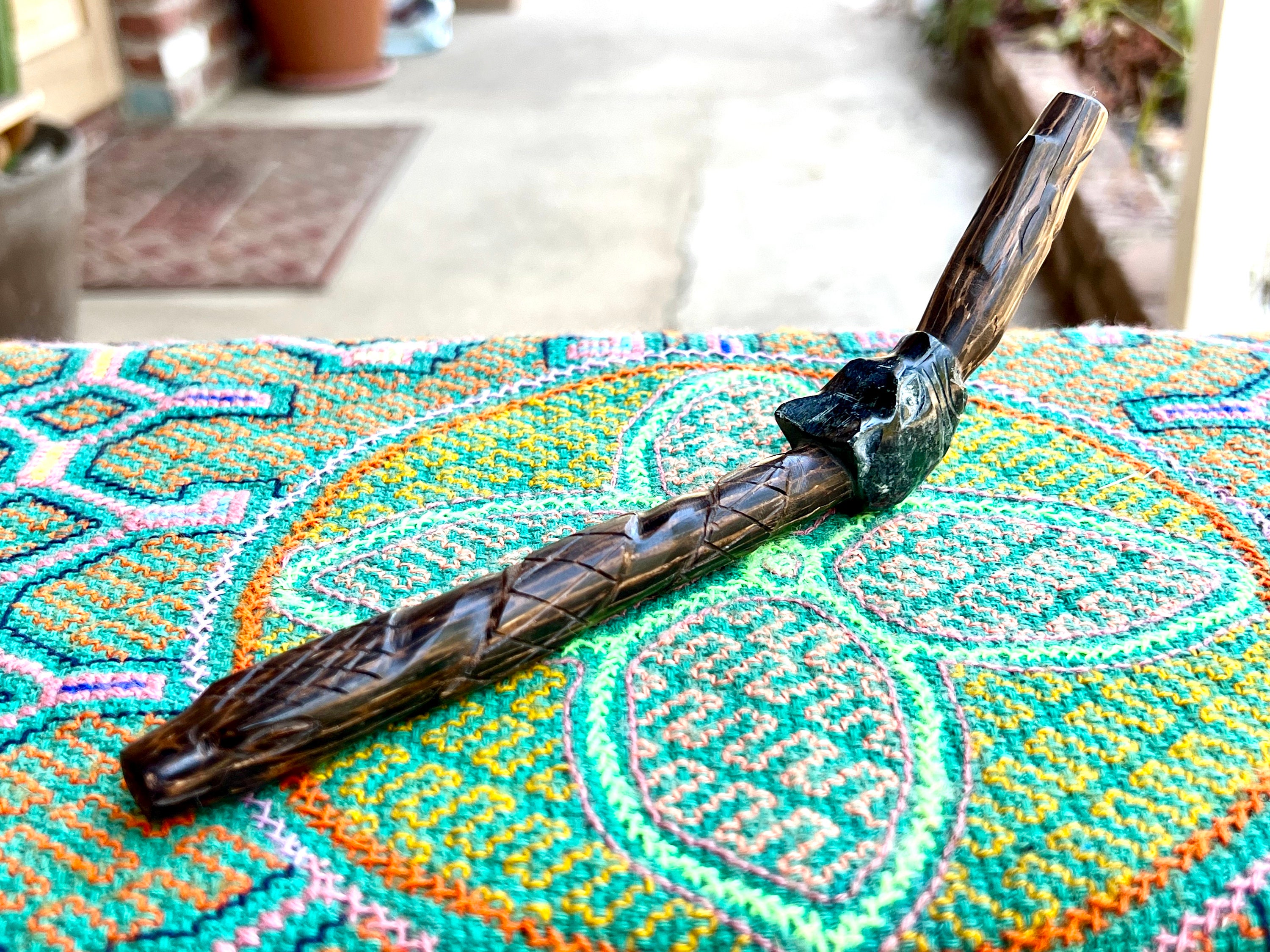 Incan Trilogy Tepi Pipe, Carved Wood & Stone Tepi with Puma, Condor and ...