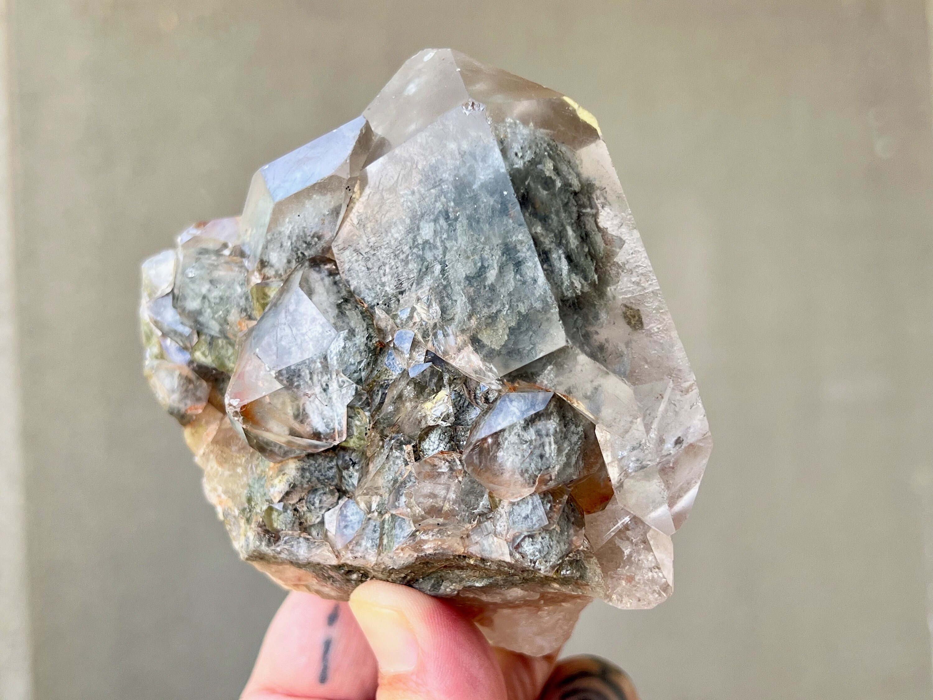 Unique Black and Gray Lodolite Quartz Cluster with Tinges of Pink ...