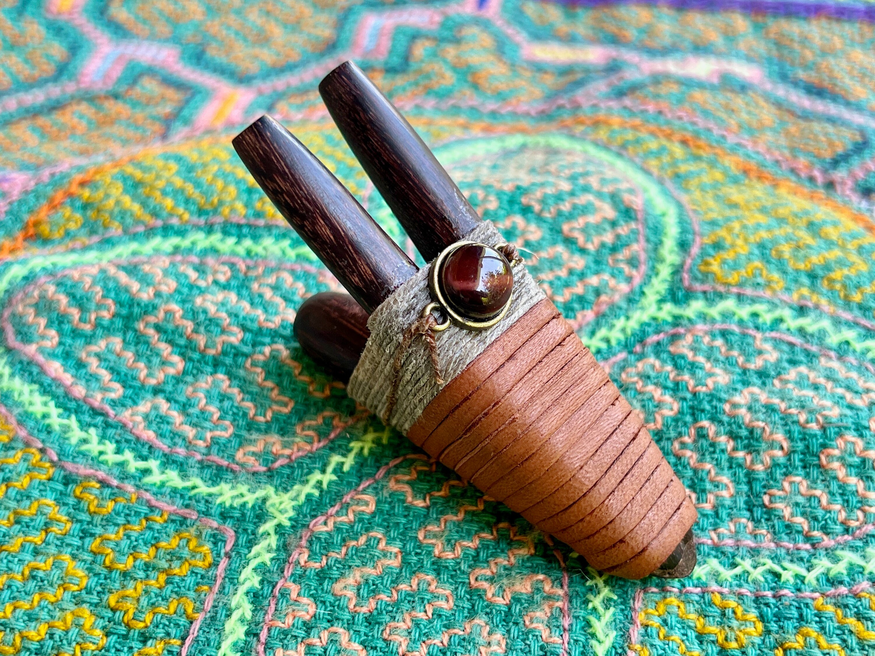 Double Kuripe, Double Nostril Wood Kuripe with Red Tiger's Eye ...