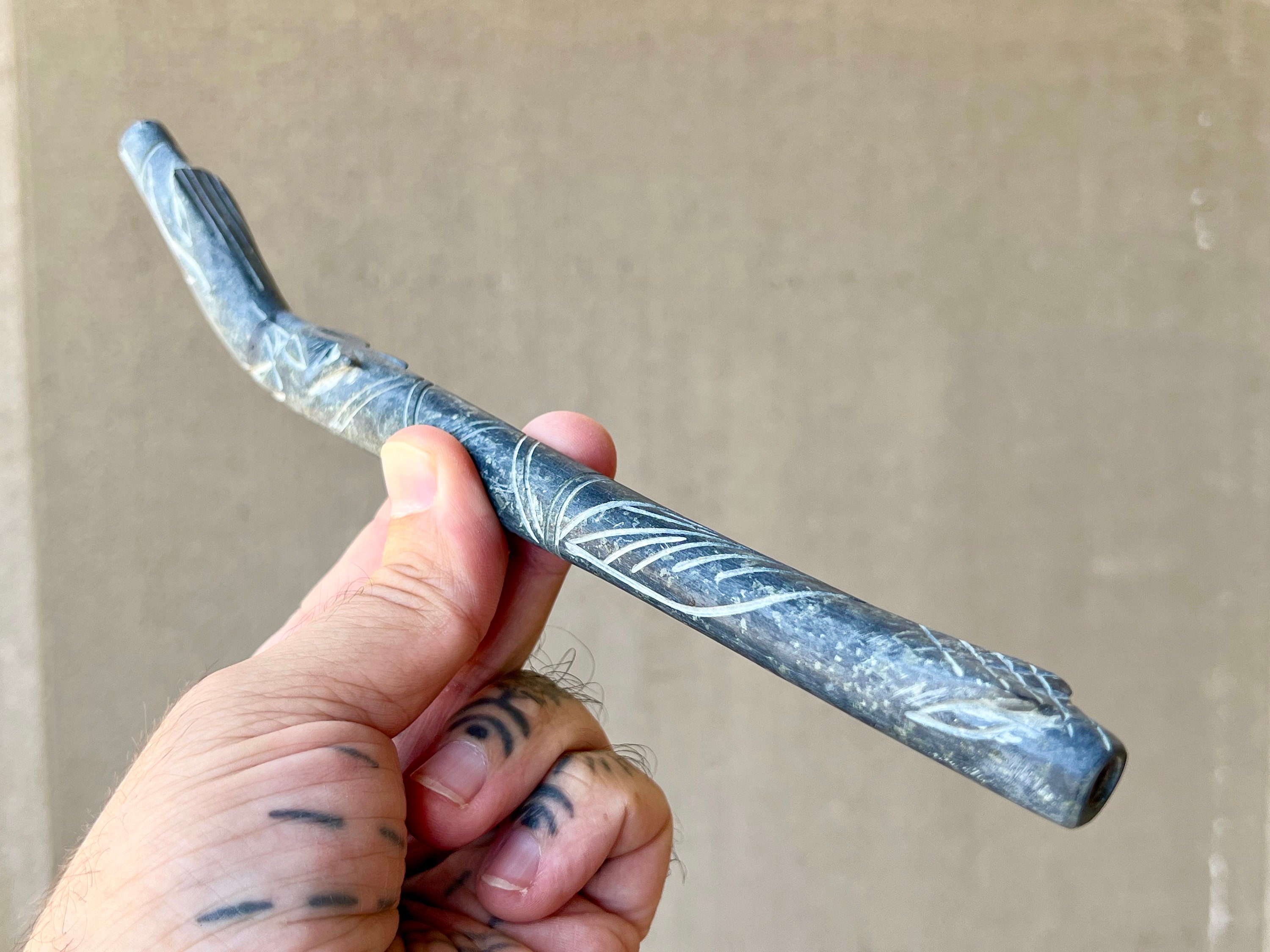 Stone Tepi Pipe with Puma, Eagle & Snake Carved Stone Tepi (Kuripe) for ...