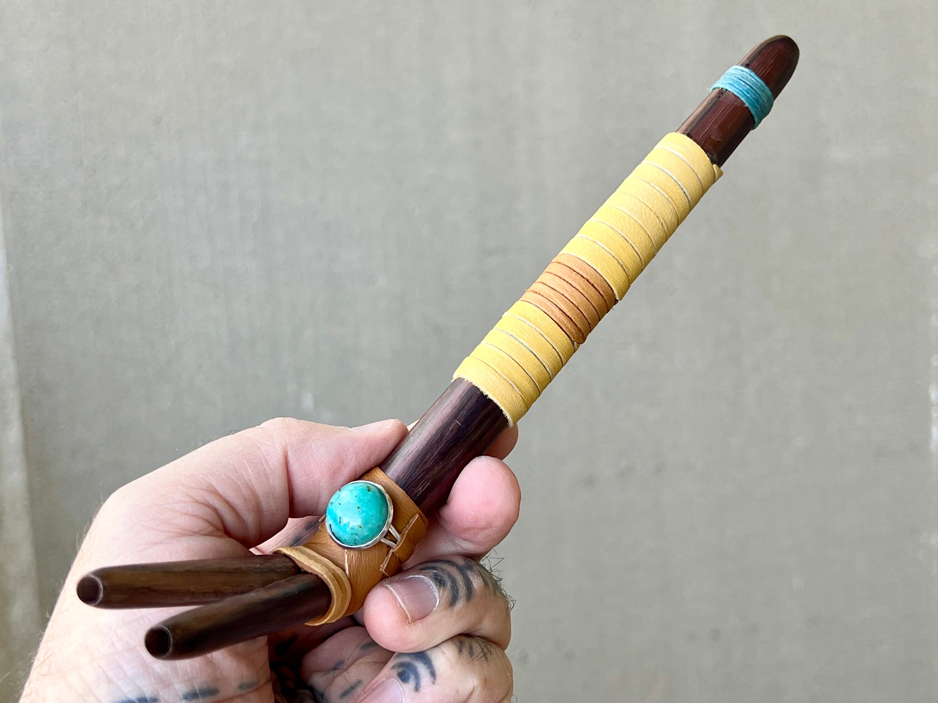 Double Tepi (kuripe) pipe with Cloud Mountain Turquoise, Solid Wood ...