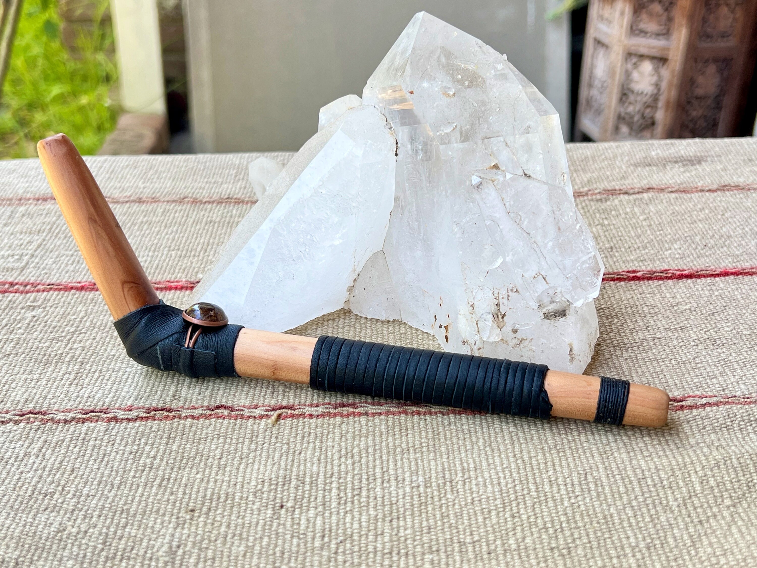 Handmade Wood Tepi Pipe with Bronzite Inlay, Handcrafted from Fragrant ...