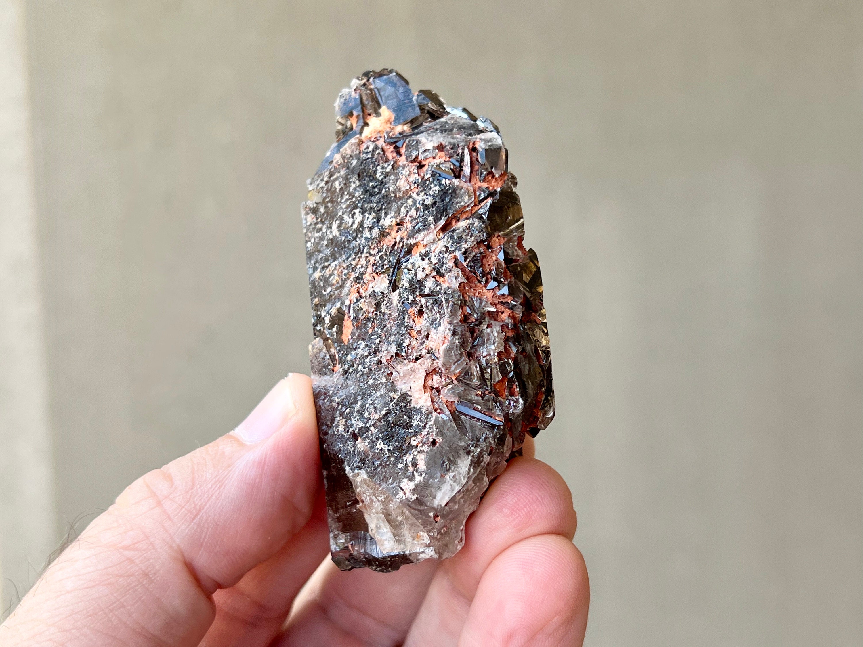Growth Interference Smoky Quartz with Red Epidote (Piemontite), Rare ...