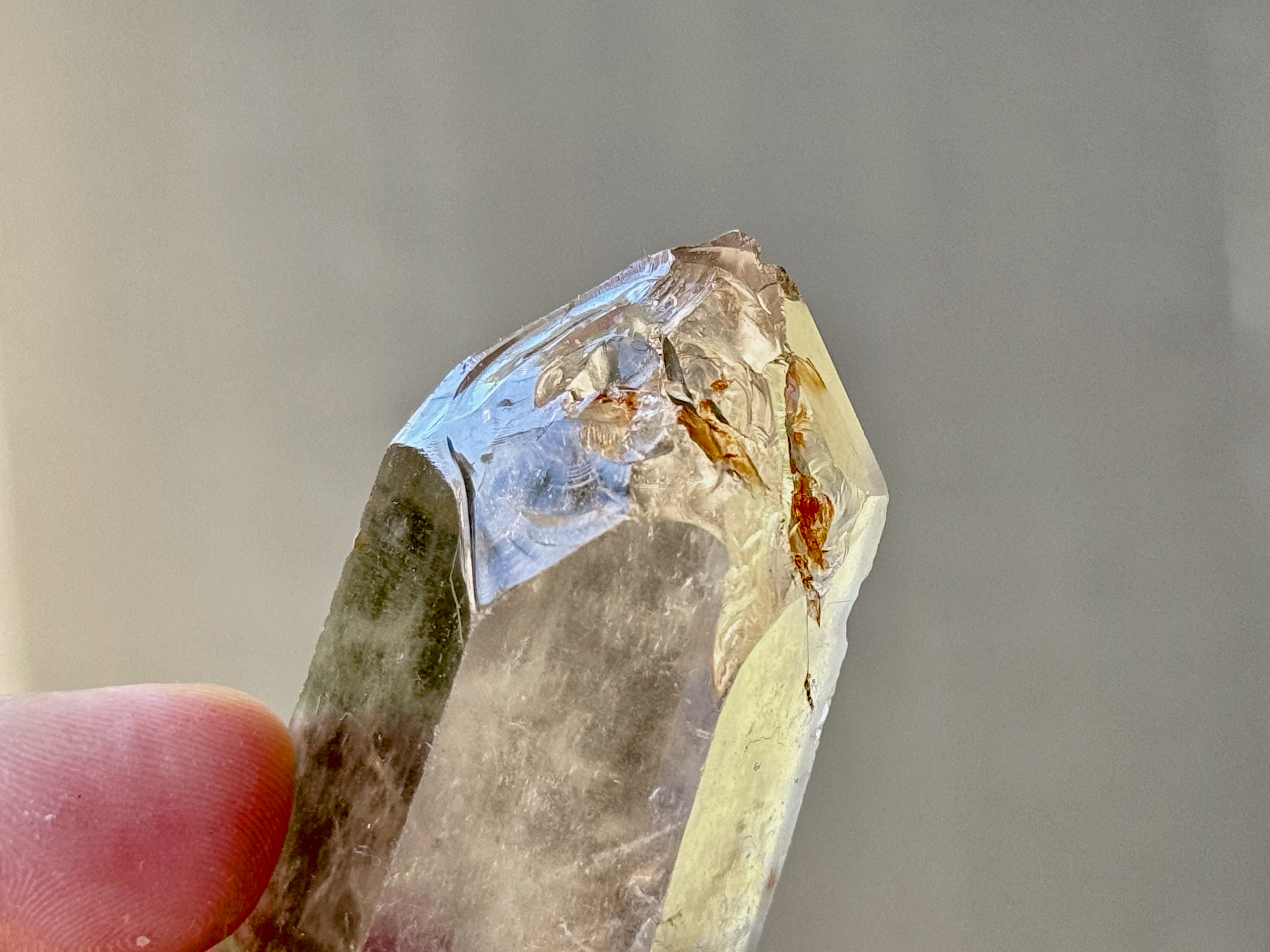 Smoky Lightning Strike Quartz with Melted Termination and Red Hematite ...