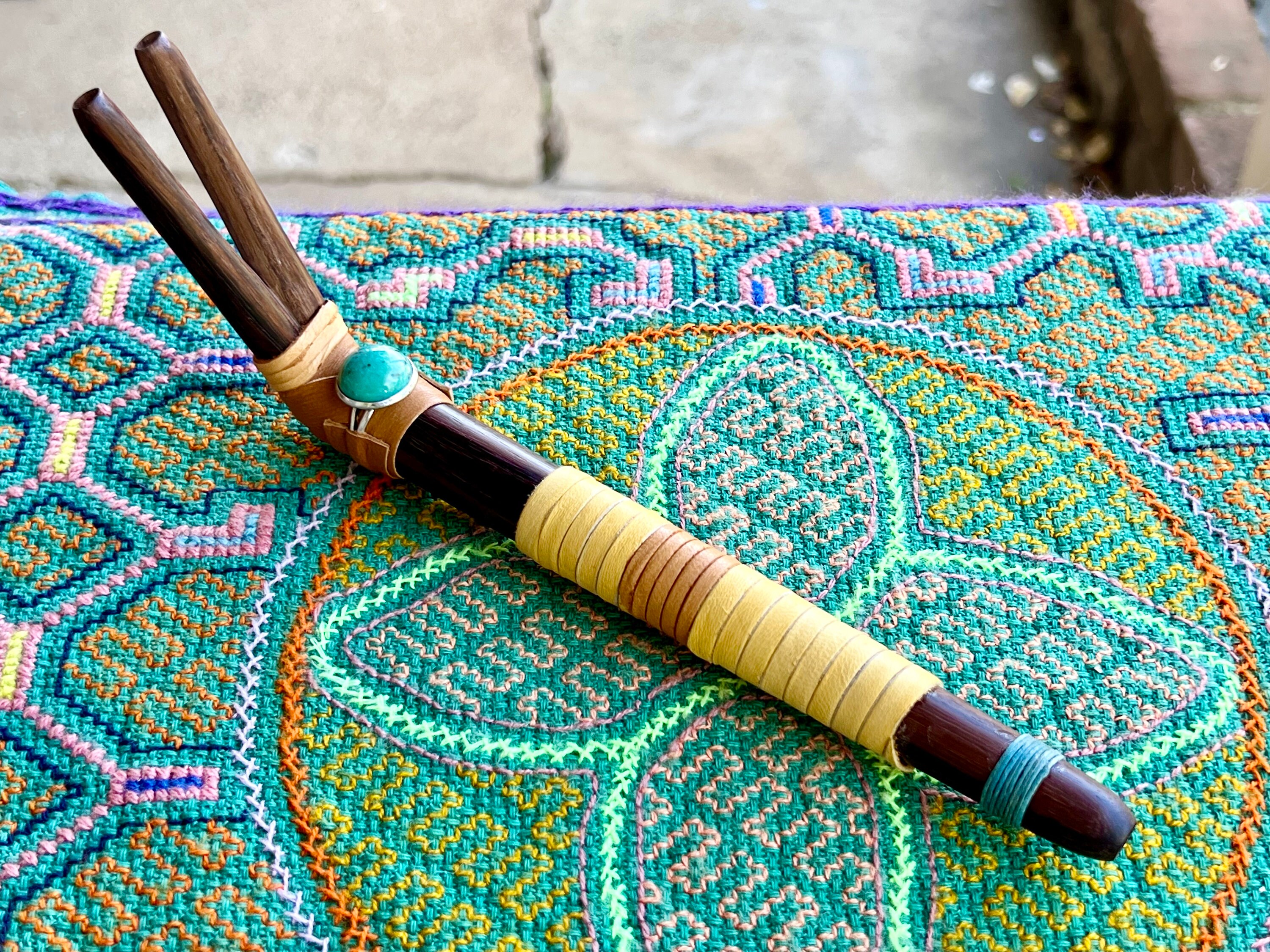 Double Tepi (kuripe) pipe with Cloud Mountain Turquoise, Solid Wood ...