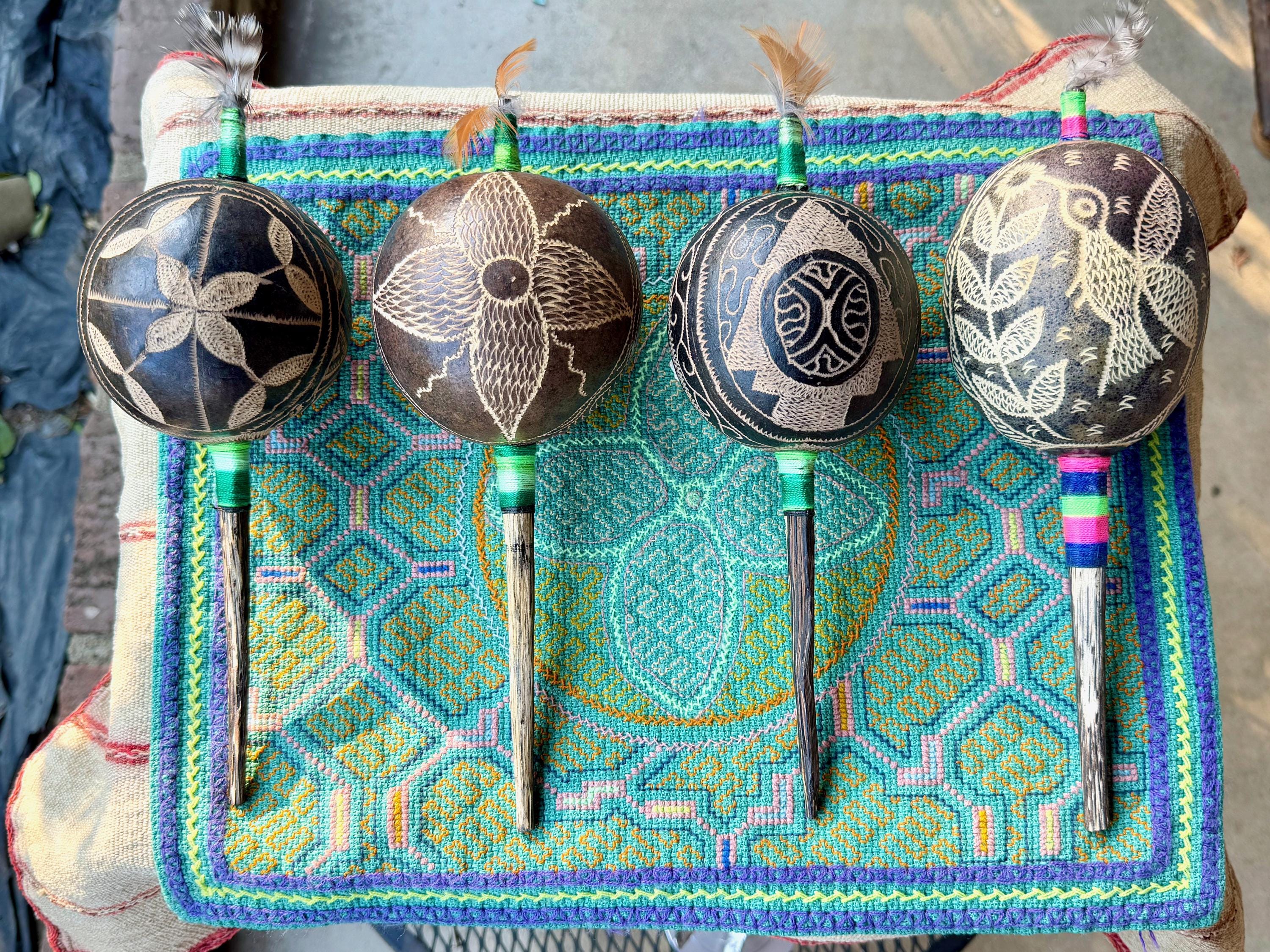 Shaman Rattle, Traditional Shipibo Gourd Rattle for Shamanic Ceremony ...