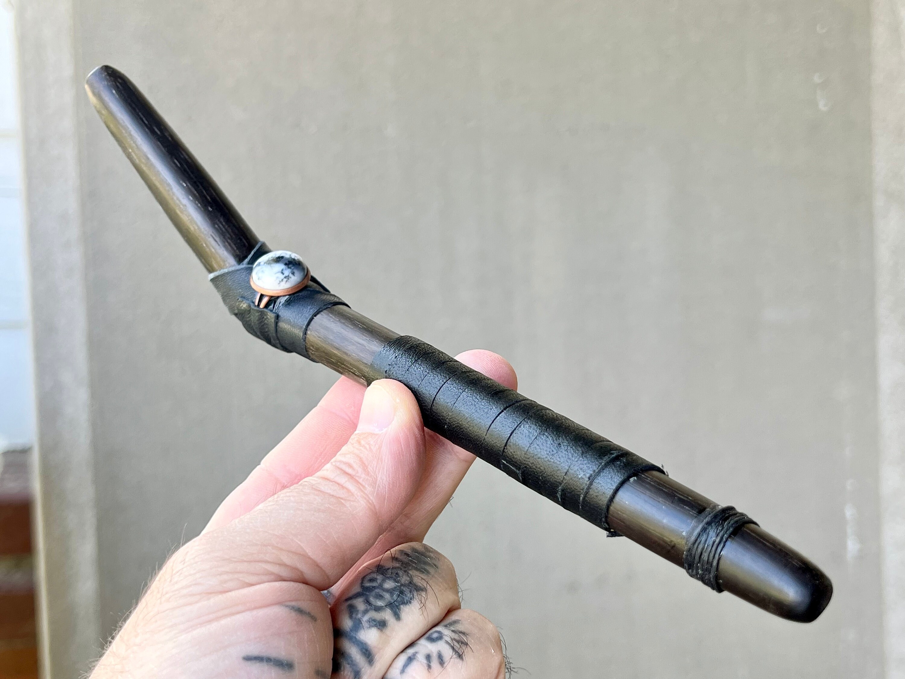 Tepi (kuripe) pipe with Dendritic Opal, Solid Ebony Wood Tepi, shamanic ...