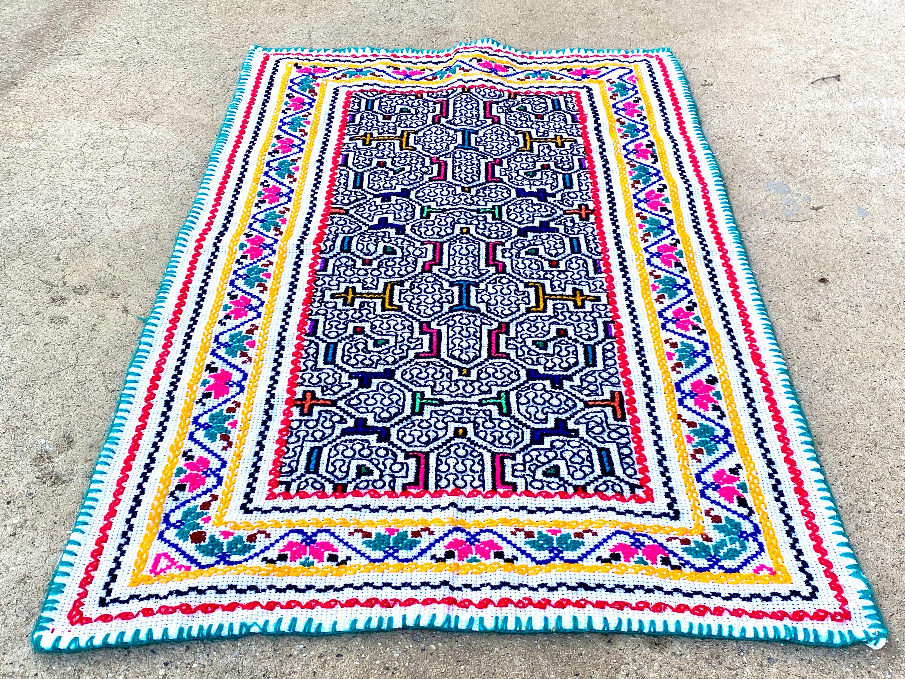 Shipibo Manta Cloth by Maestra Mathilde, Icaro for Ajo Sacha, 17 x 27 ...