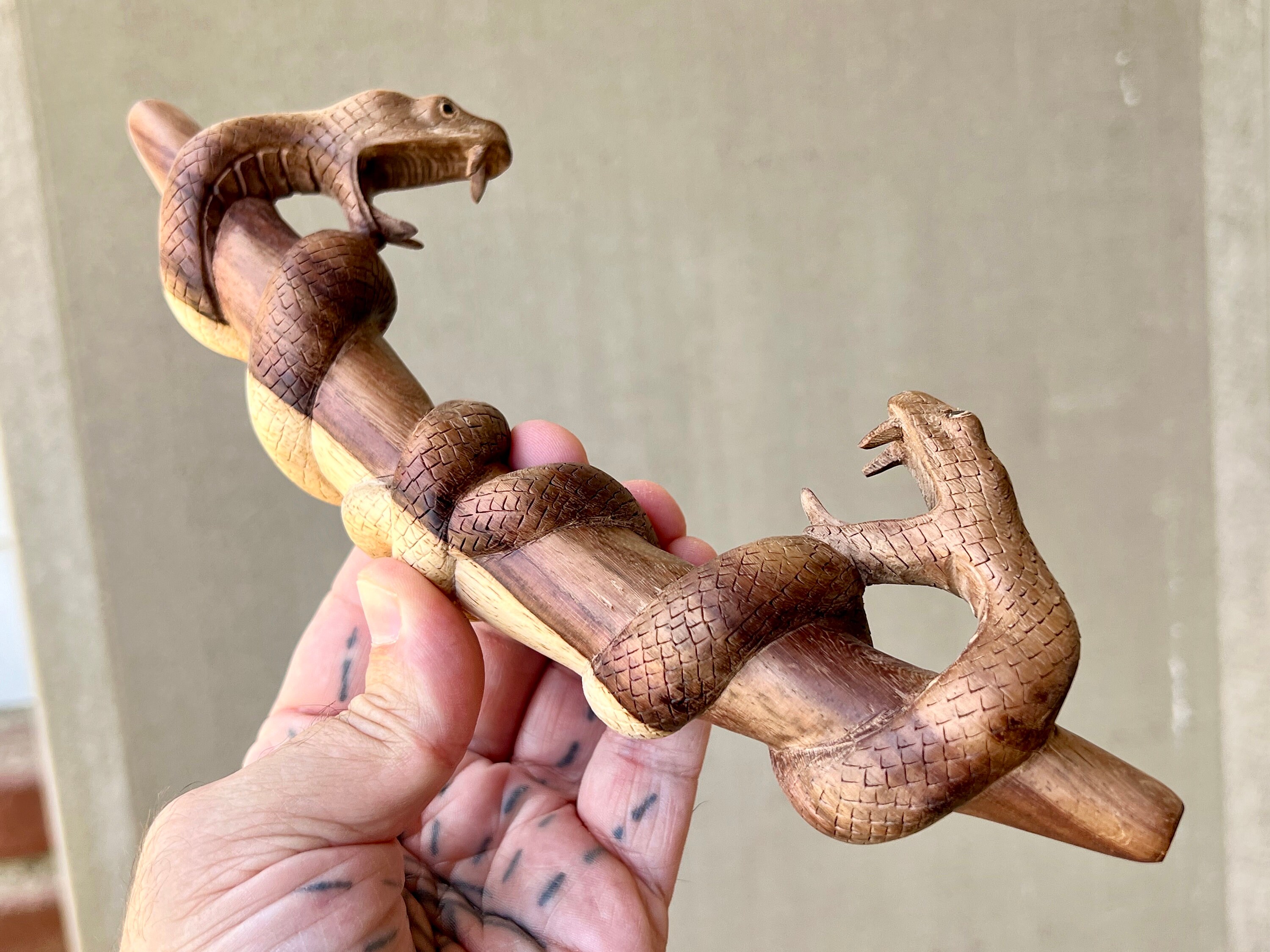 Snake Totem Tepi Pipe, Solid Wood Double Serpent Tepi for Rapé, Single ...