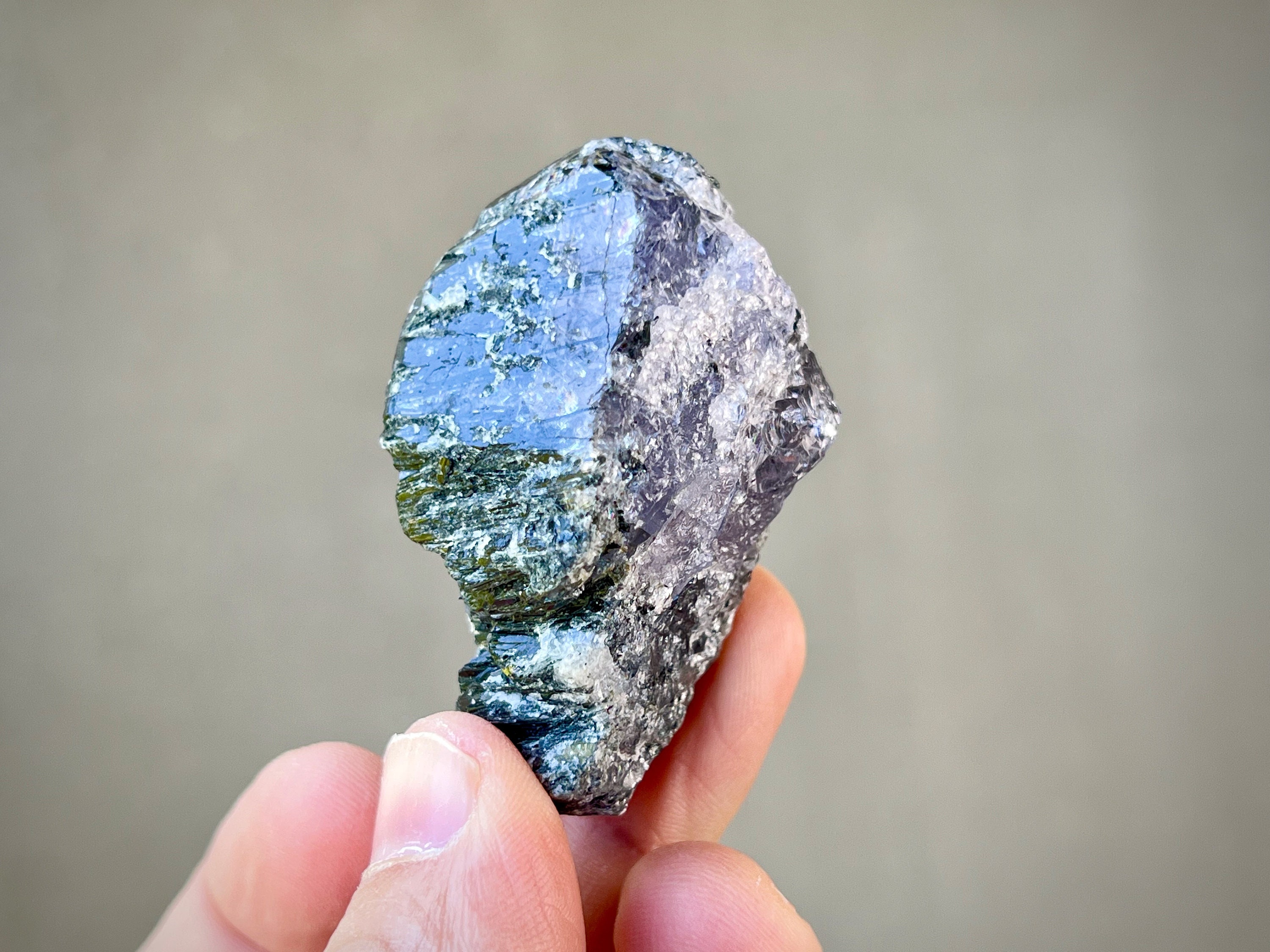 Lilac Purple Apatite Crystal with Green Actinolite Inclusion, 67g (335 ...