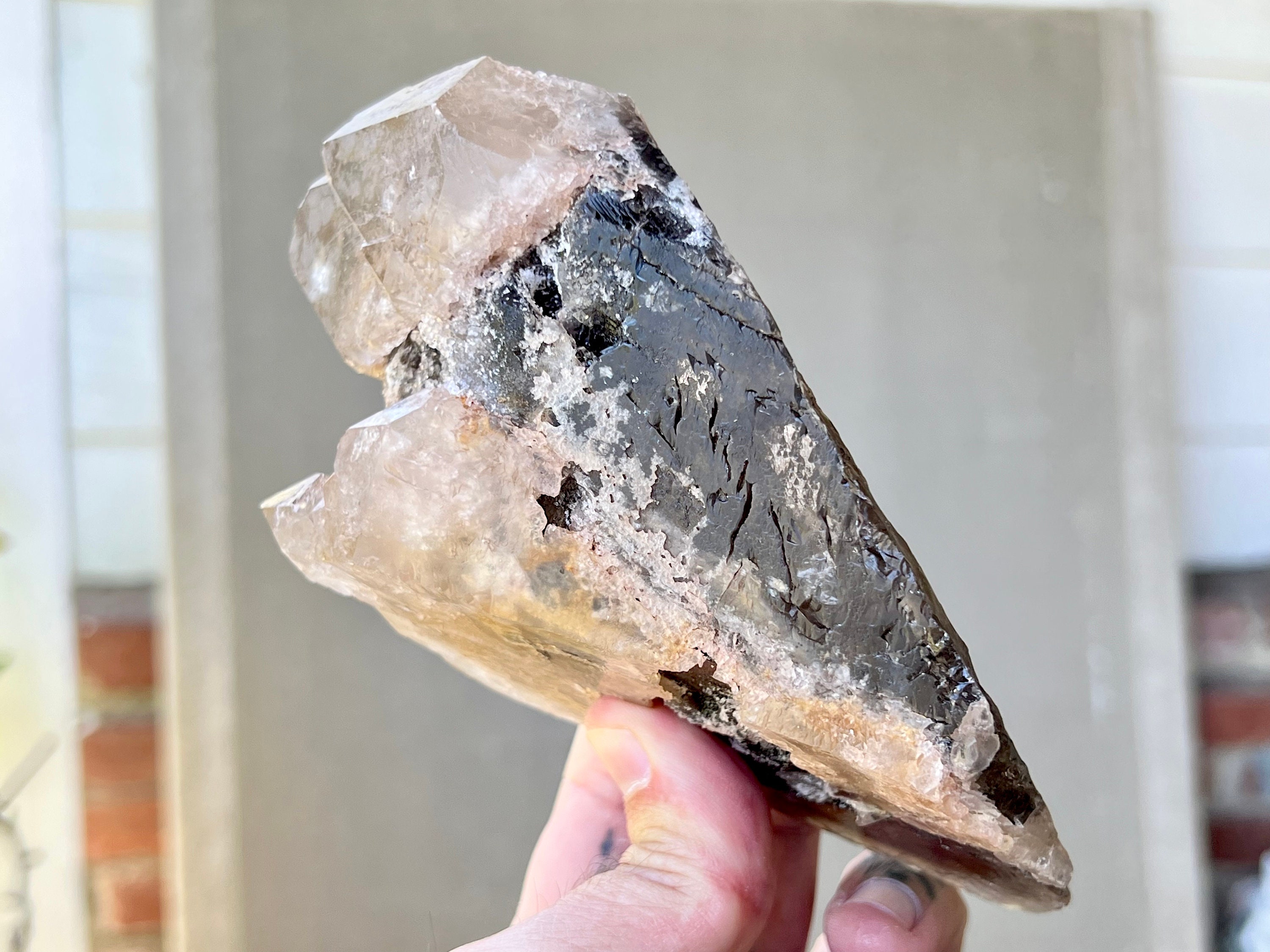 Elestial Smoky Quartz with Pink Mica and Clear Quartz Overgrowth ...