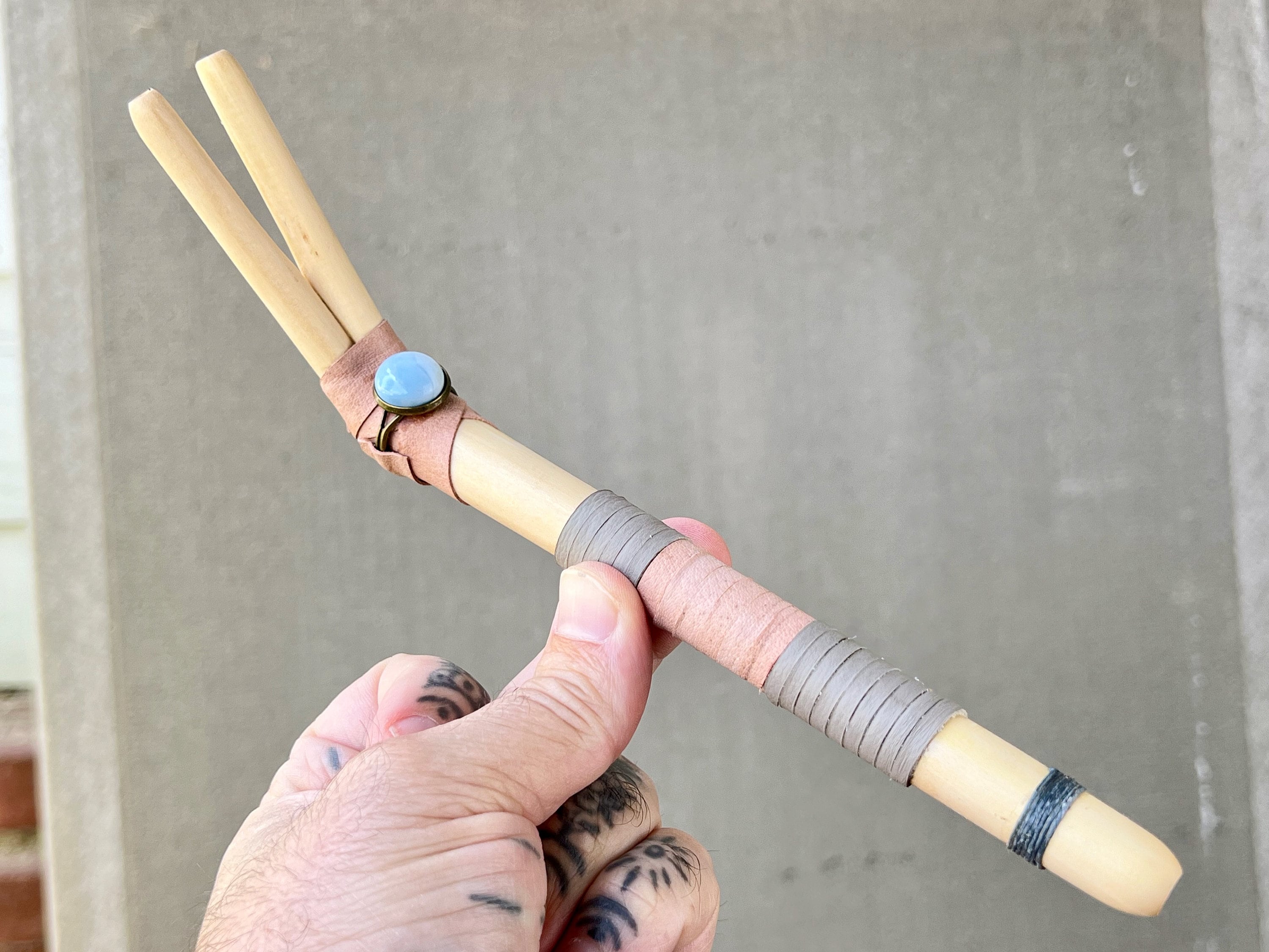 Double Tepi Pipe with Andean Blue Opal, Handcrafted Wooden Double Tepi ...