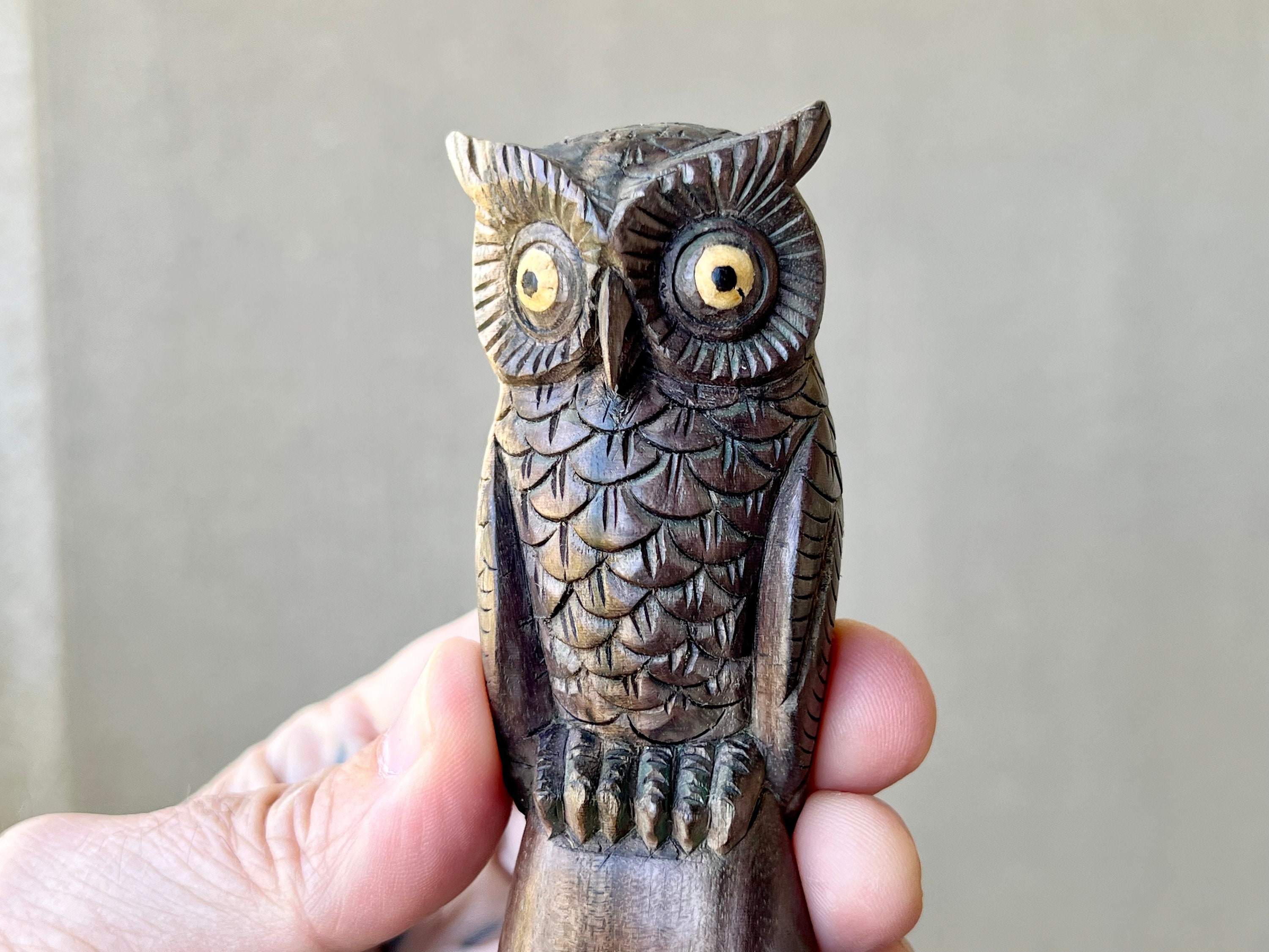 Owl Totem Kuripe, Solid Dark Wood Single Block Kuripe, Hand Carved ...