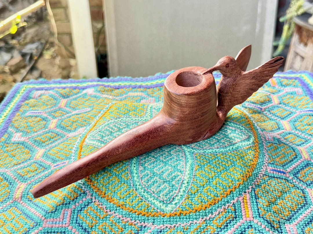 Shamanic Hummingbird Pipe, Hand Carved Wood Mapacho Pipe for Shamanic ...