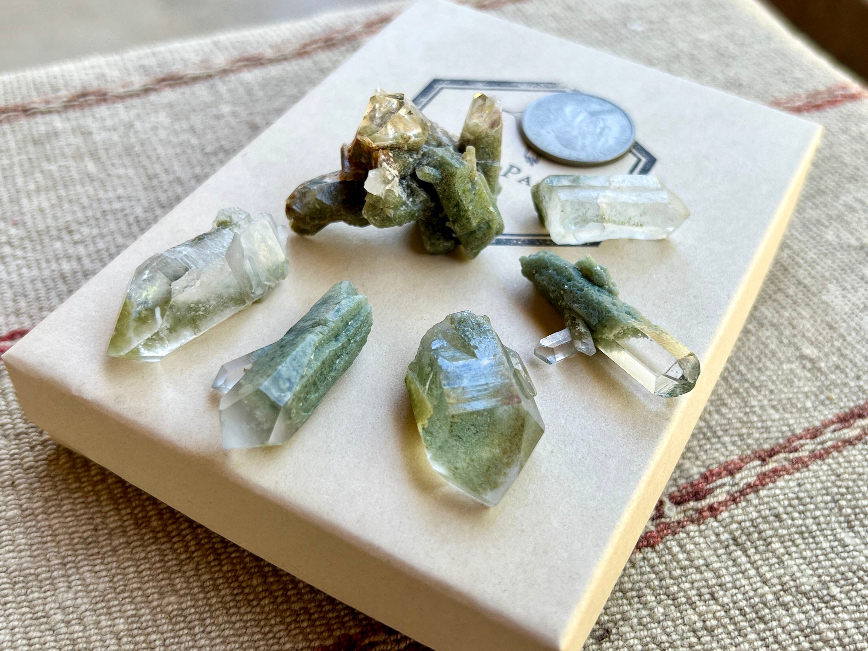 Green Chlorite Phantom Quartz Crystal Lot, 6 Pieces, New Find, Heart ...