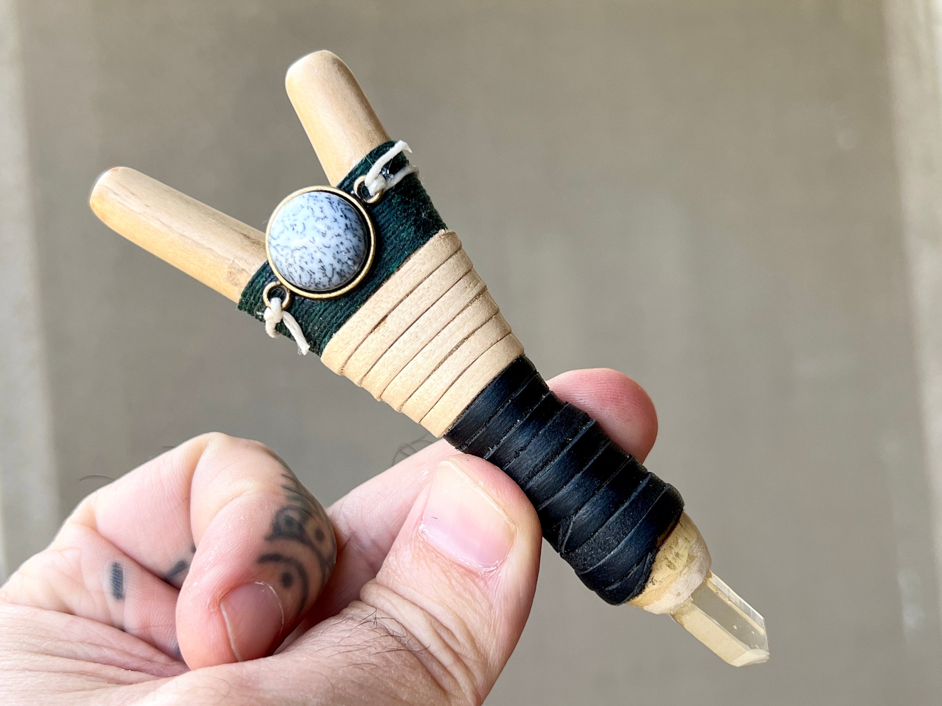 Kuripe, Handmade Wood Kuripe with Dendritic Opal and Golden Healer ...