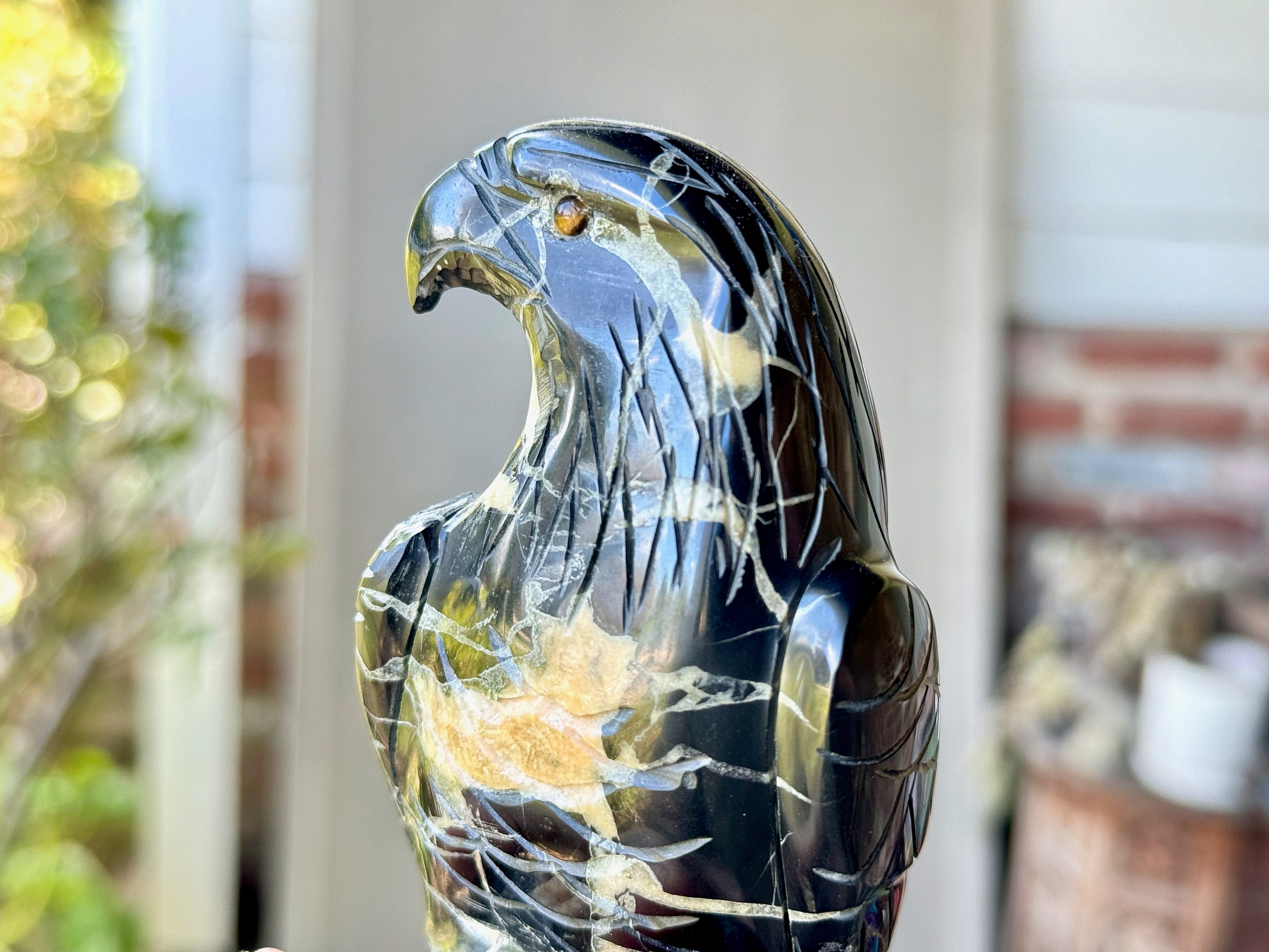 Andean Eagle Statue by Peruvian Artist Ozwaldo Perez, Hand Carved from ...