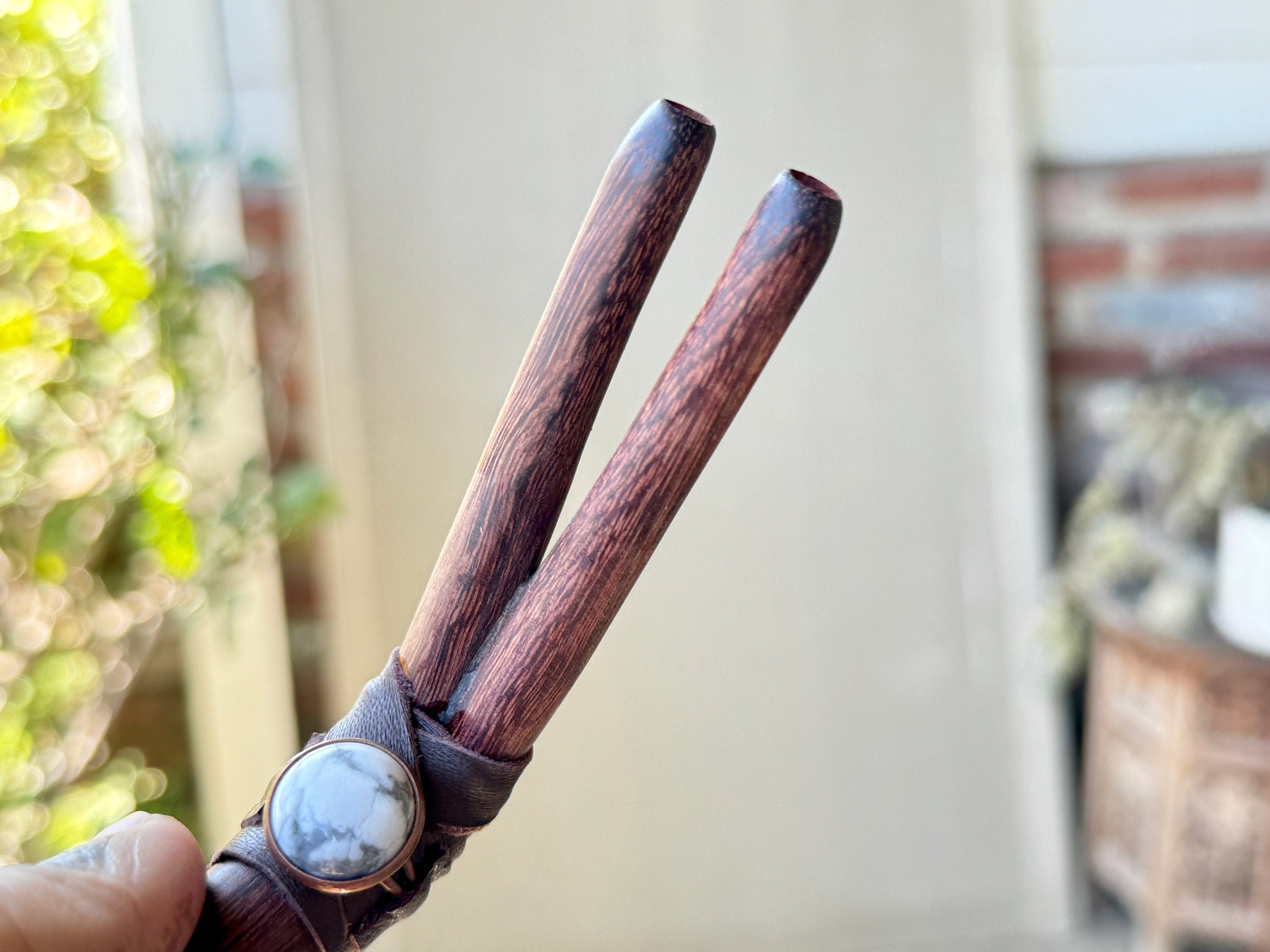 Double Tepi Pipe with Howlite, Hand Crafted Dark Tamarind Wood Tepi ...