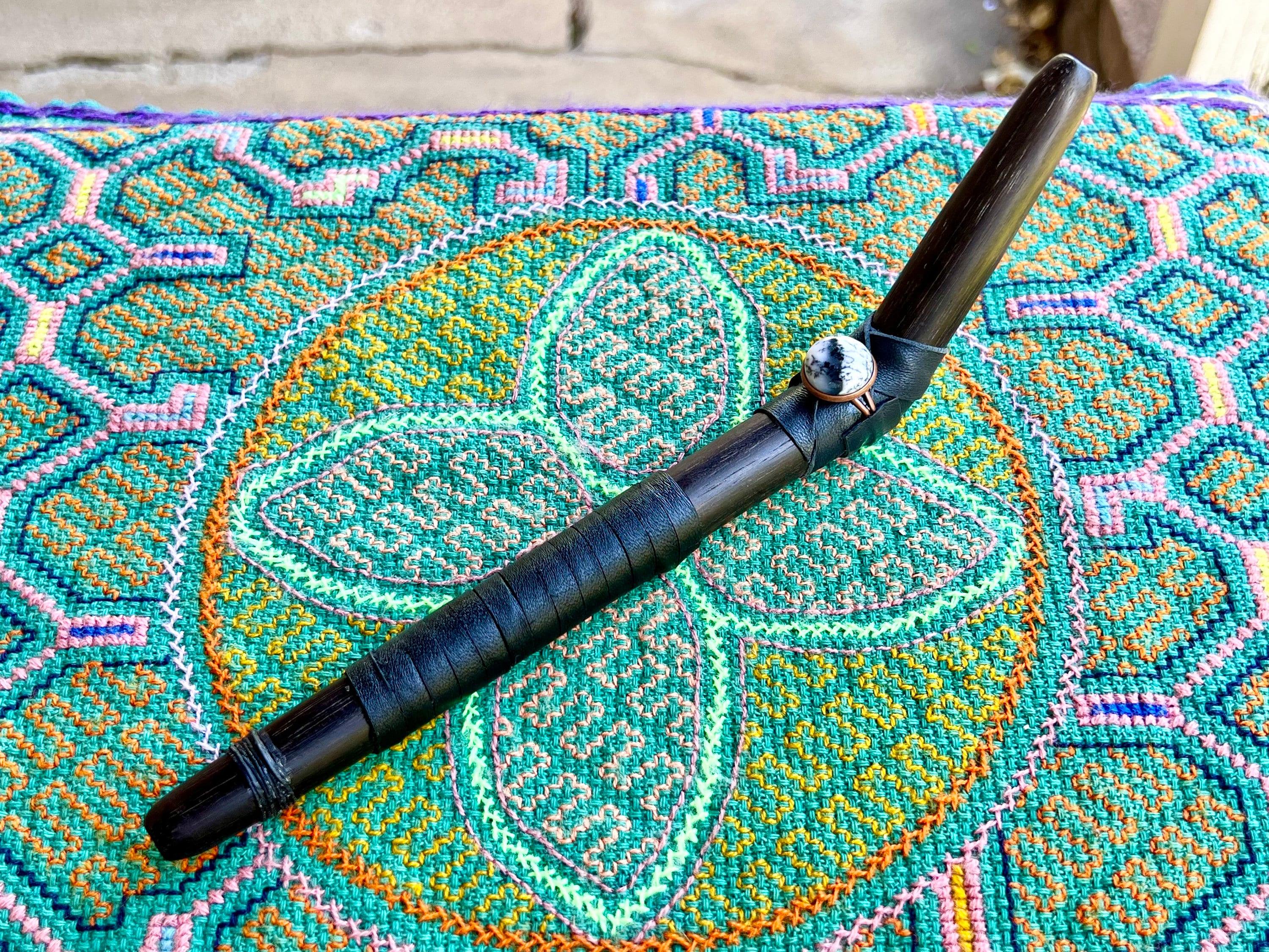 Tepi (kuripe) pipe with Dendritic Opal, Solid Ebony Wood Tepi, shamanic ...