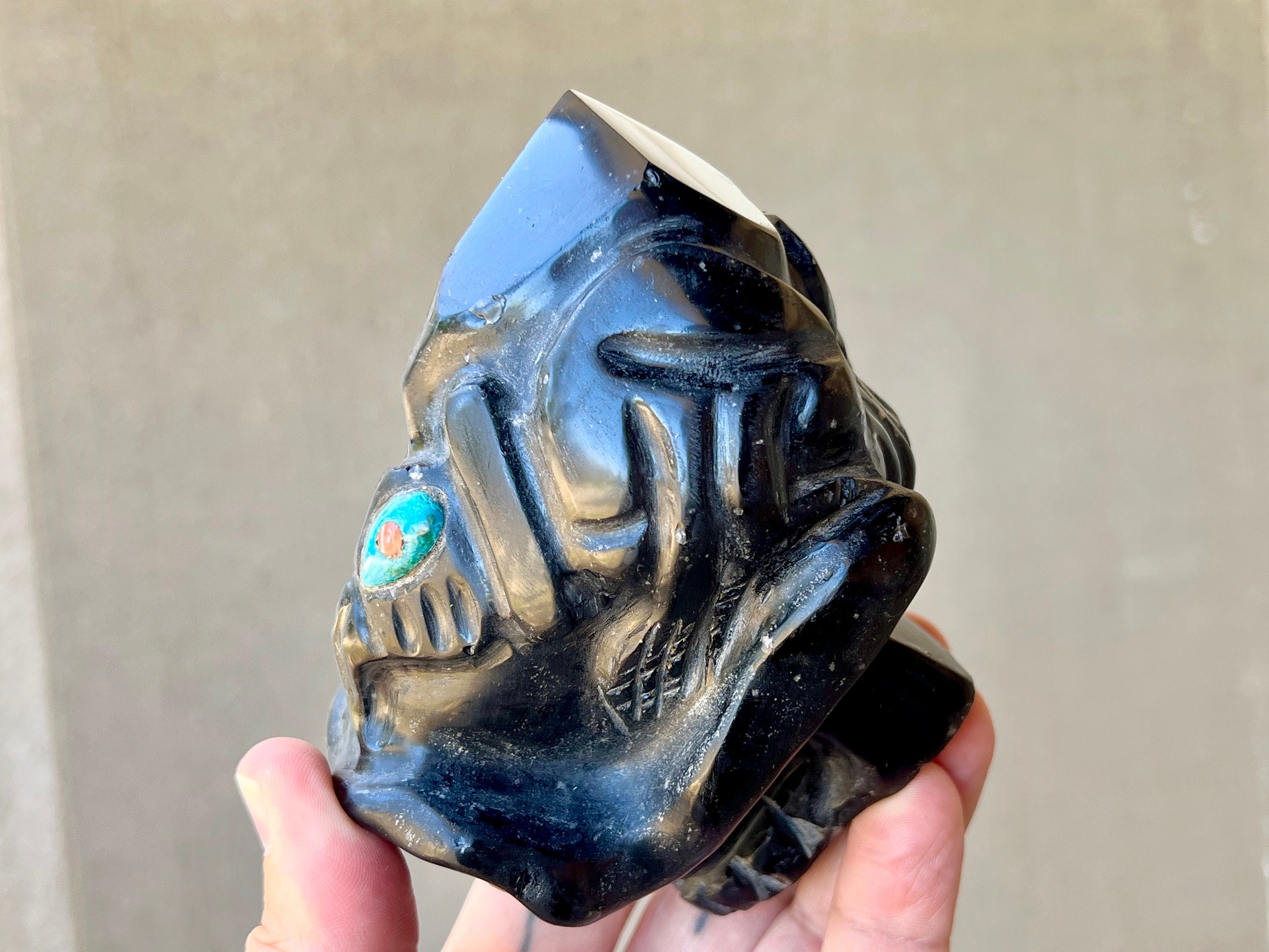 Black Obsidian Skull by José Aguilar, Carved Crystal Skull with Condor ...