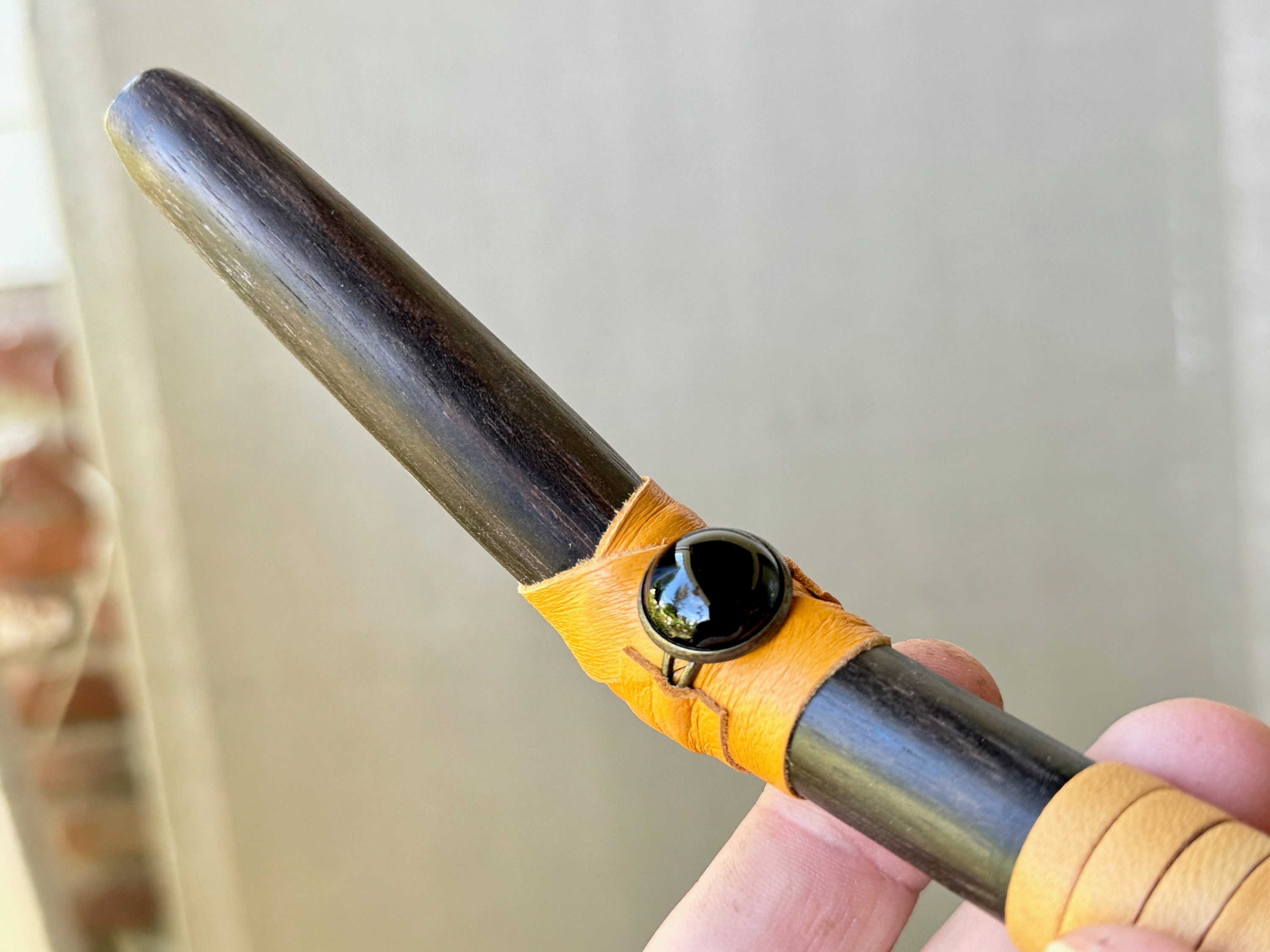 Tepi Pipe with Black Onyx, Natural Dark Wood Tepi Pipe, Handcrafted ...