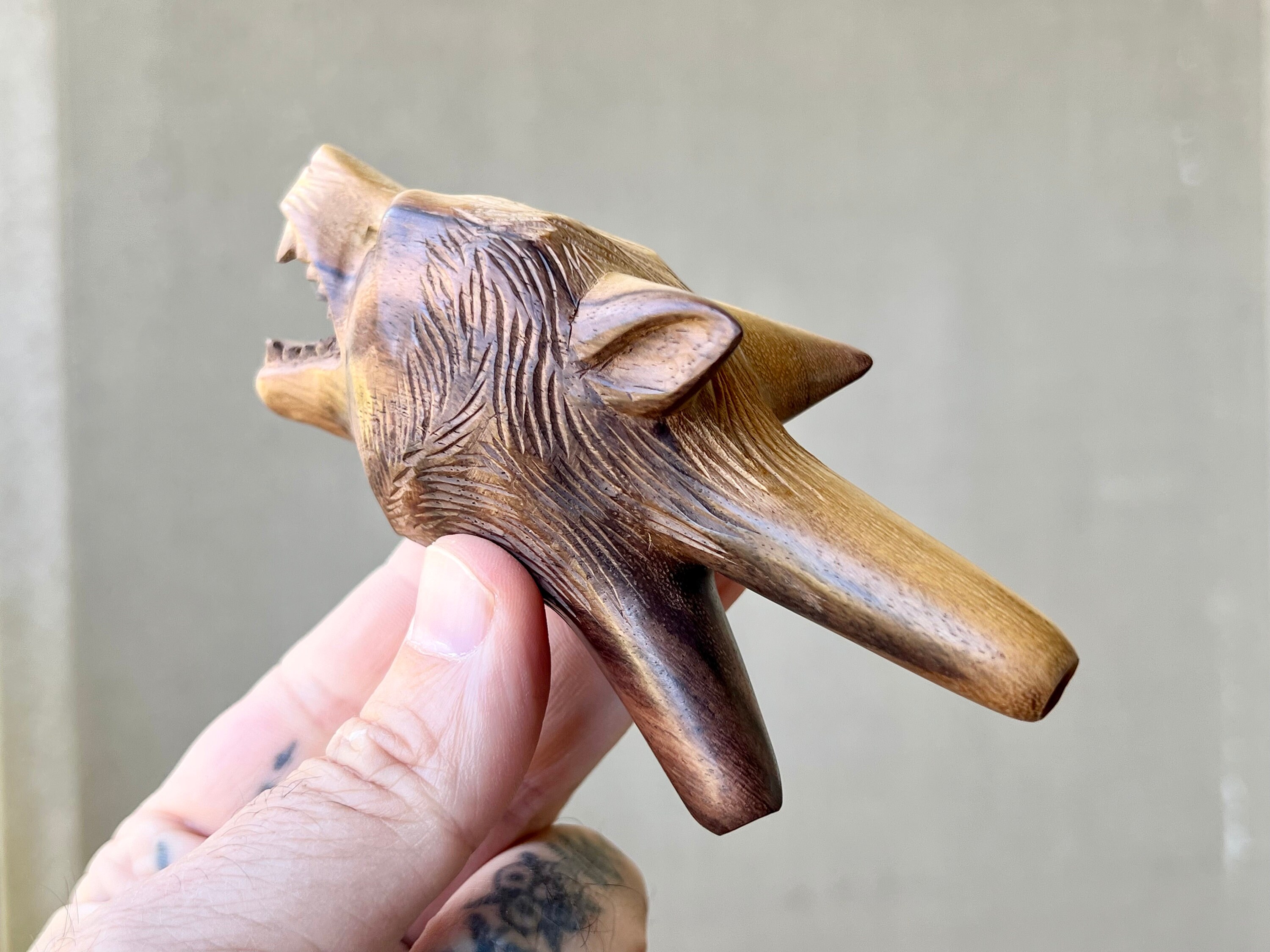 Wolf Kuripe, Solid Wood Single Block Kuripe, Hand Carved Shamanic Self ...