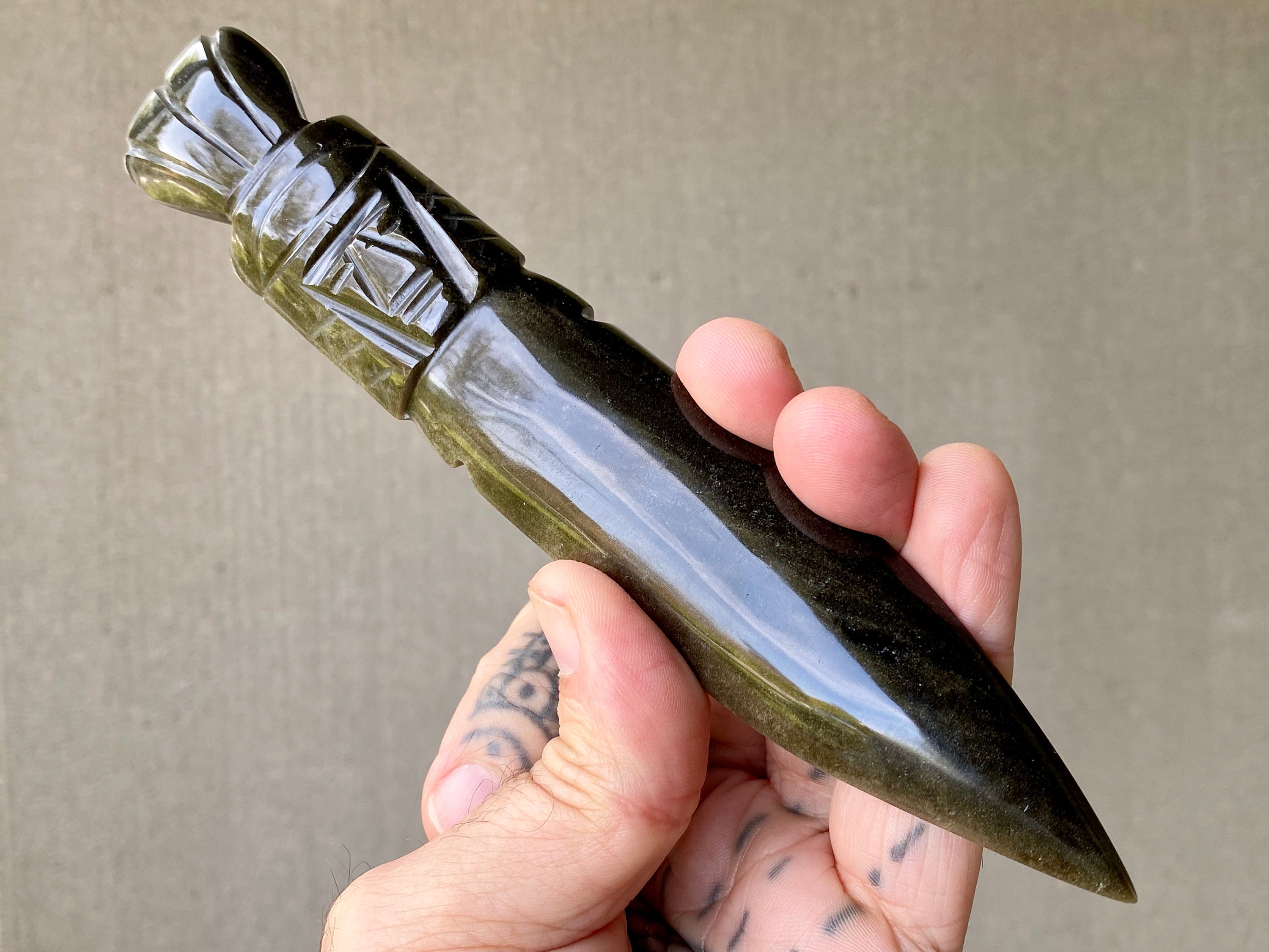 Ceremonial Dagger, Silver Sheen Obsidian Dagger with Extraterrestrial ...