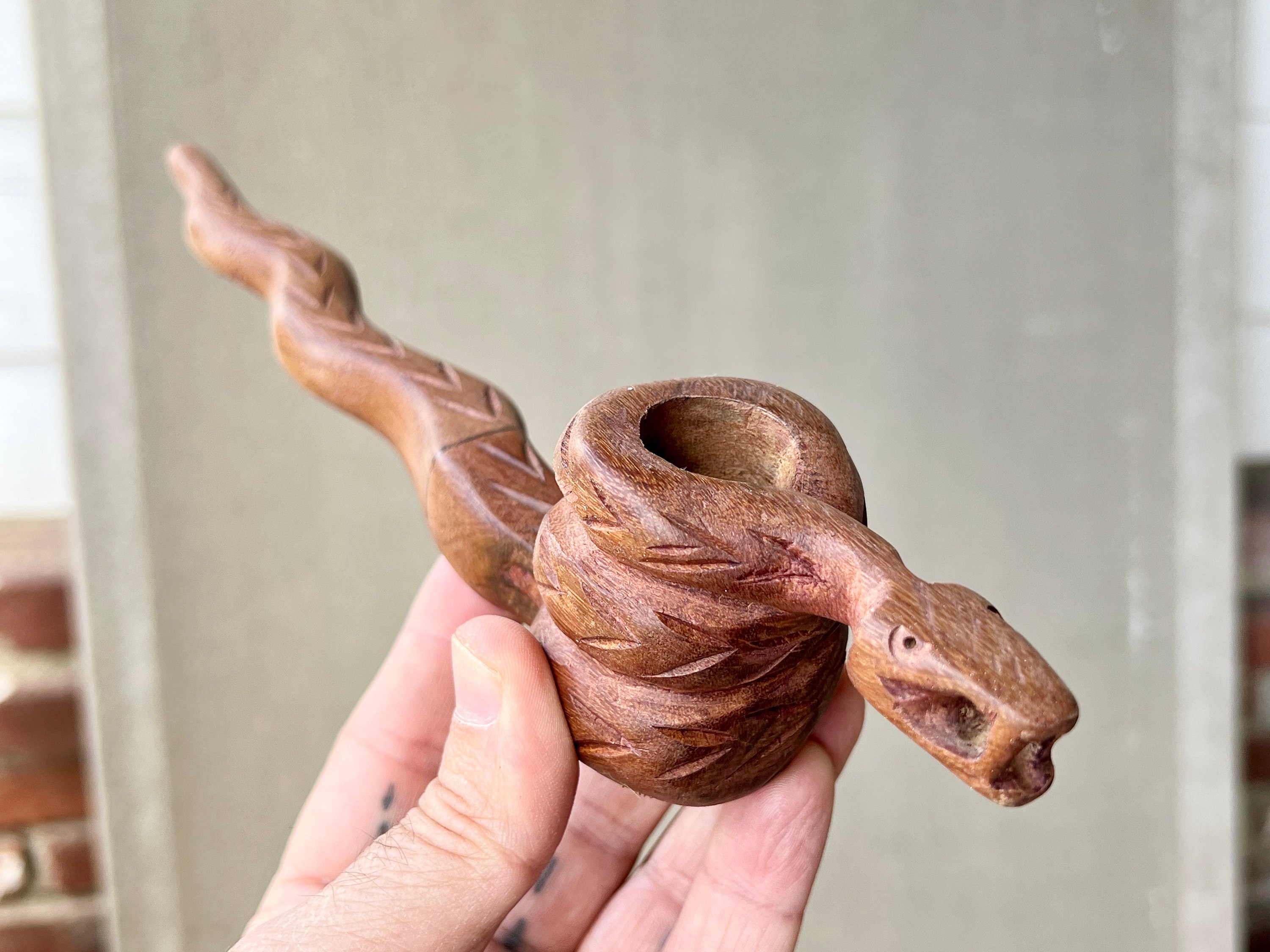Mapacho Pipe, Hand Carved Serpent Pipe, Solid Wood Ceremonial Tobacco ...