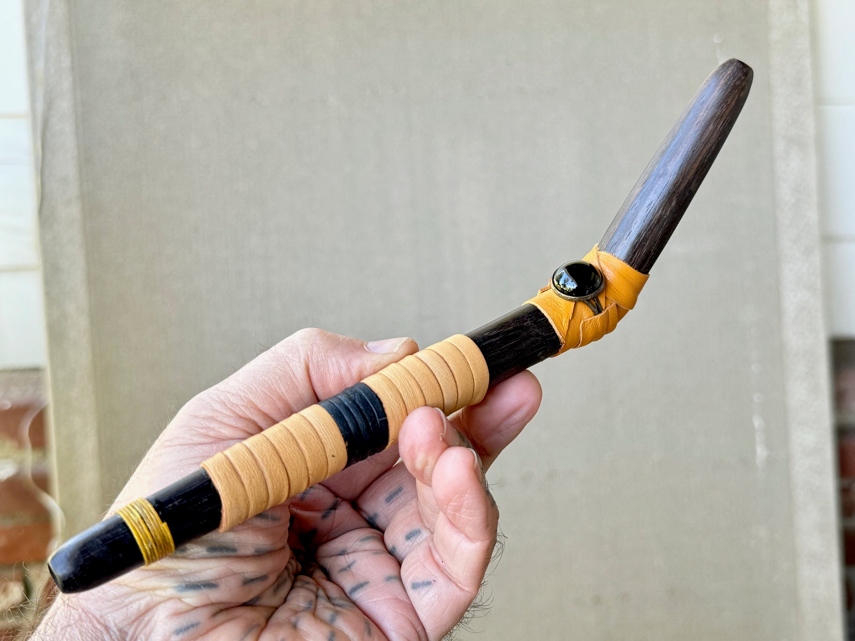 Tepi Pipe with Black Onyx, Natural Dark Wood Tepi Pipe, Handcrafted ...