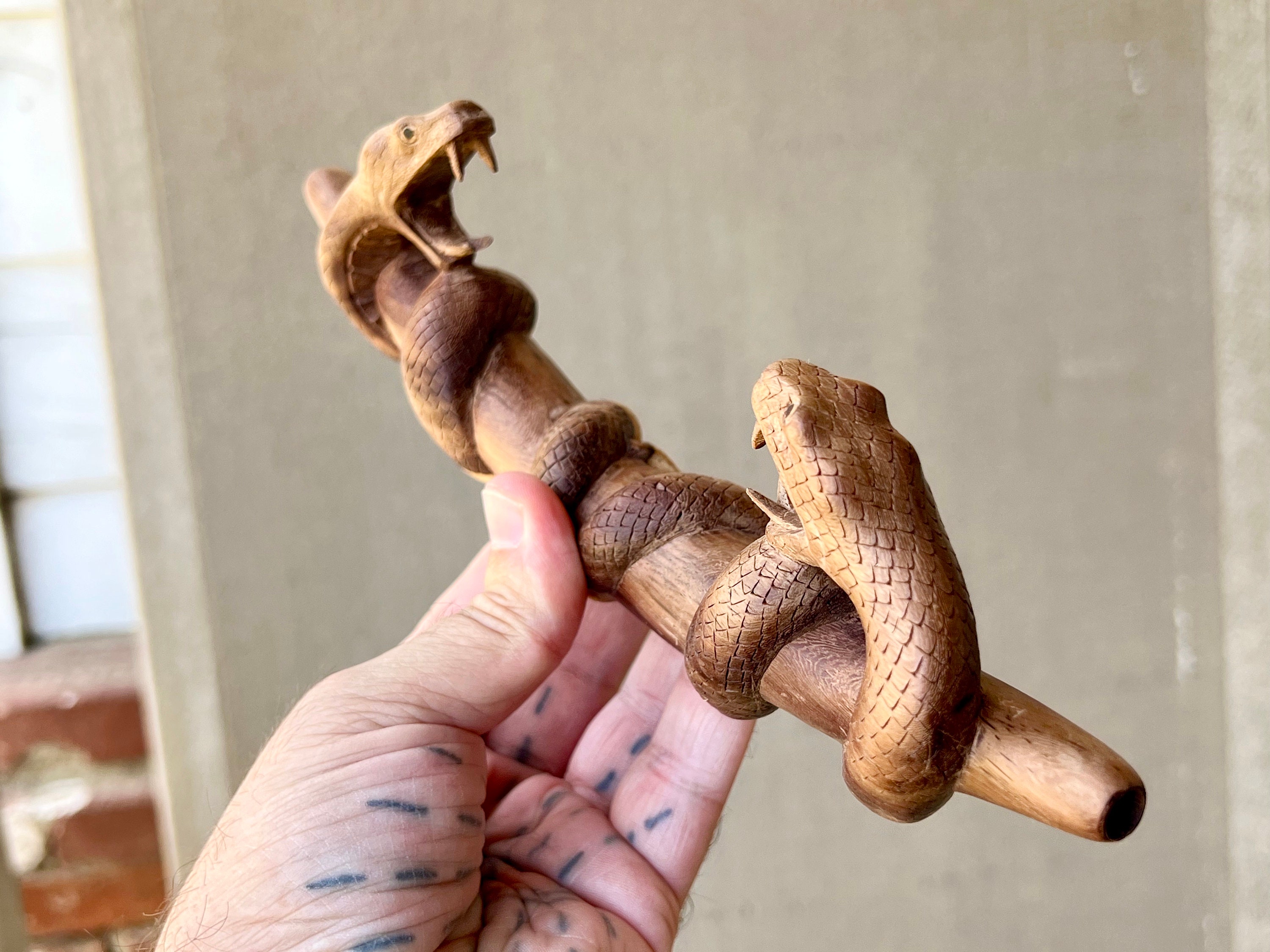 Snake Totem Tepi Pipe, Solid Wood Double Serpent Tepi for Rapé, Single ...